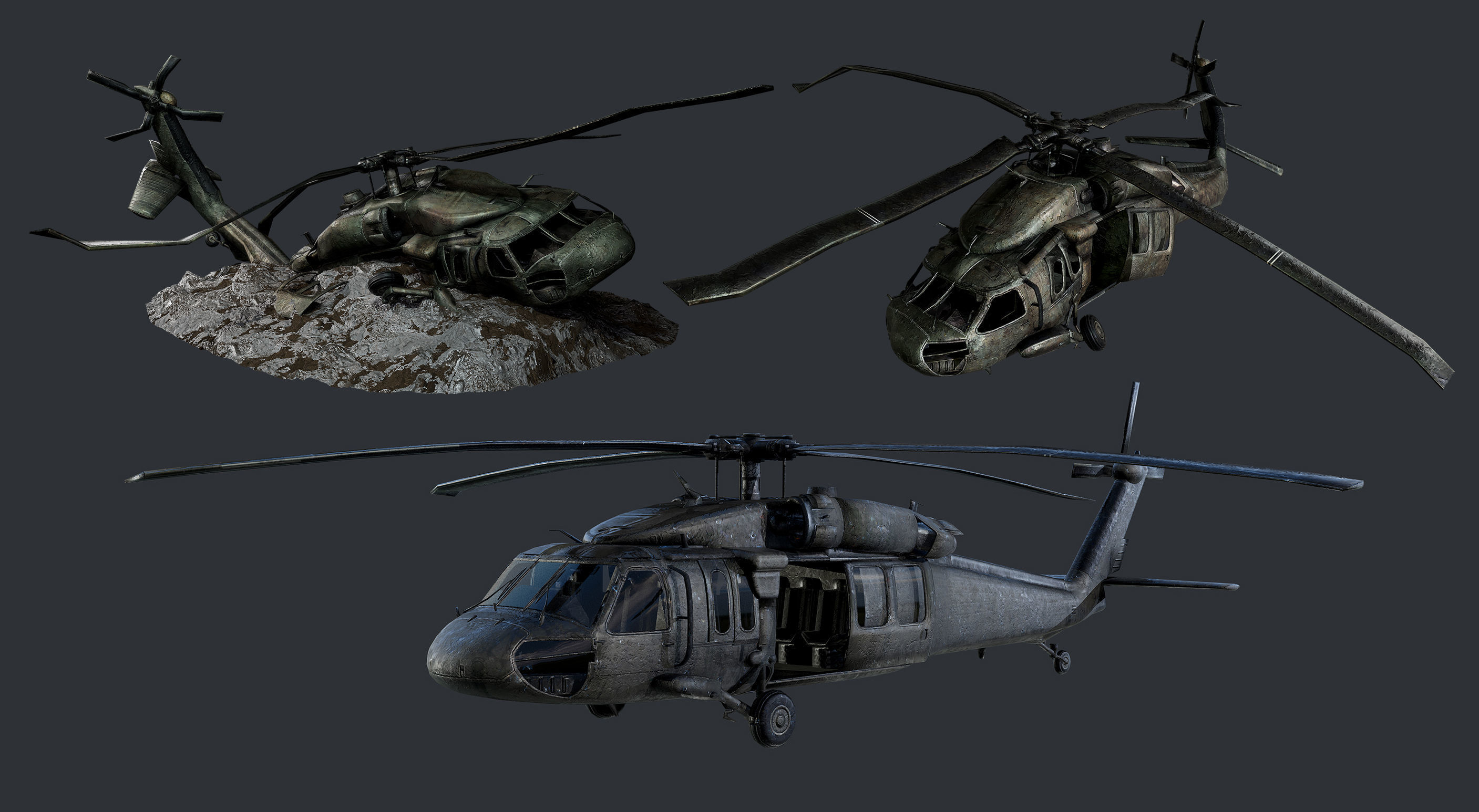 3D model Sikorsky UH60 Black Hawk Military Helicopter Game Ready Pack ...