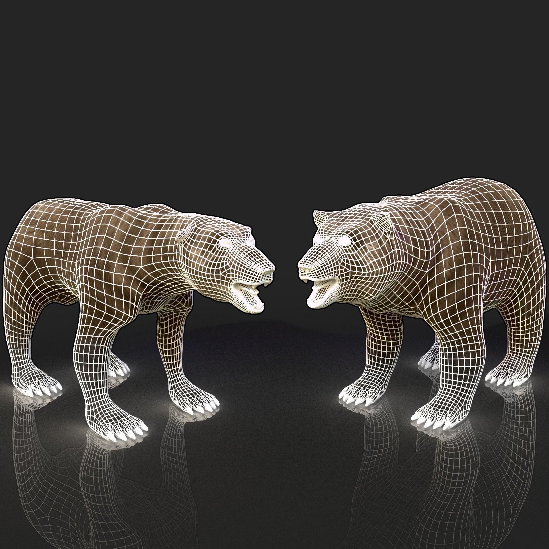 3D model 2 Bears - bony skinny starving ravenous emaciated gaunt ...