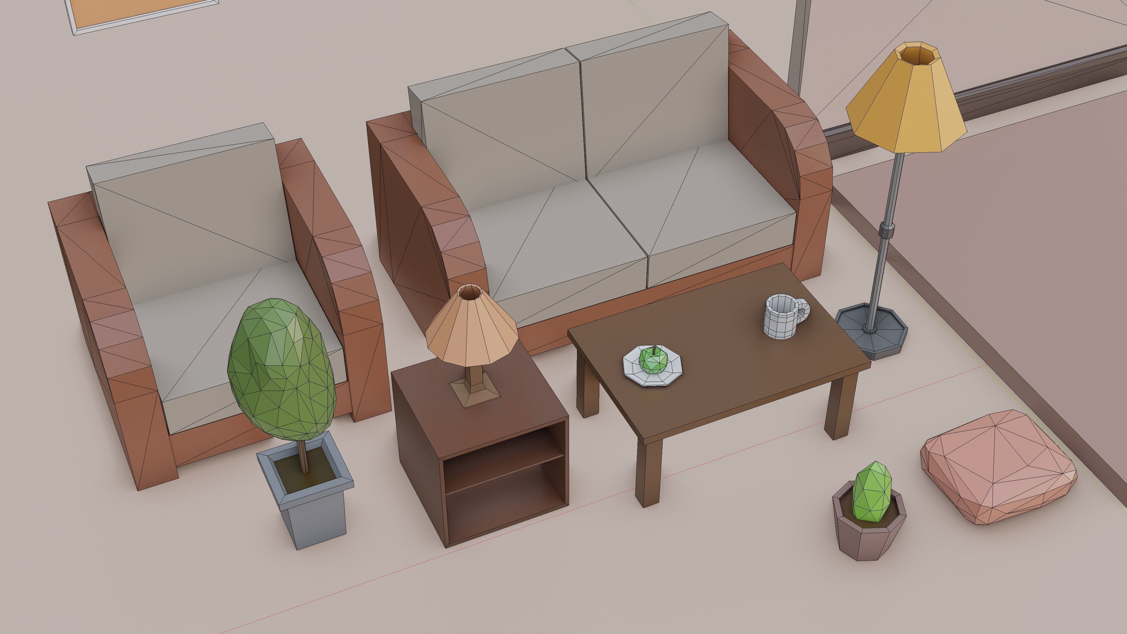 3D model Low Poly Modular Simple Interior Pack Lite VR / AR / low-poly ...
