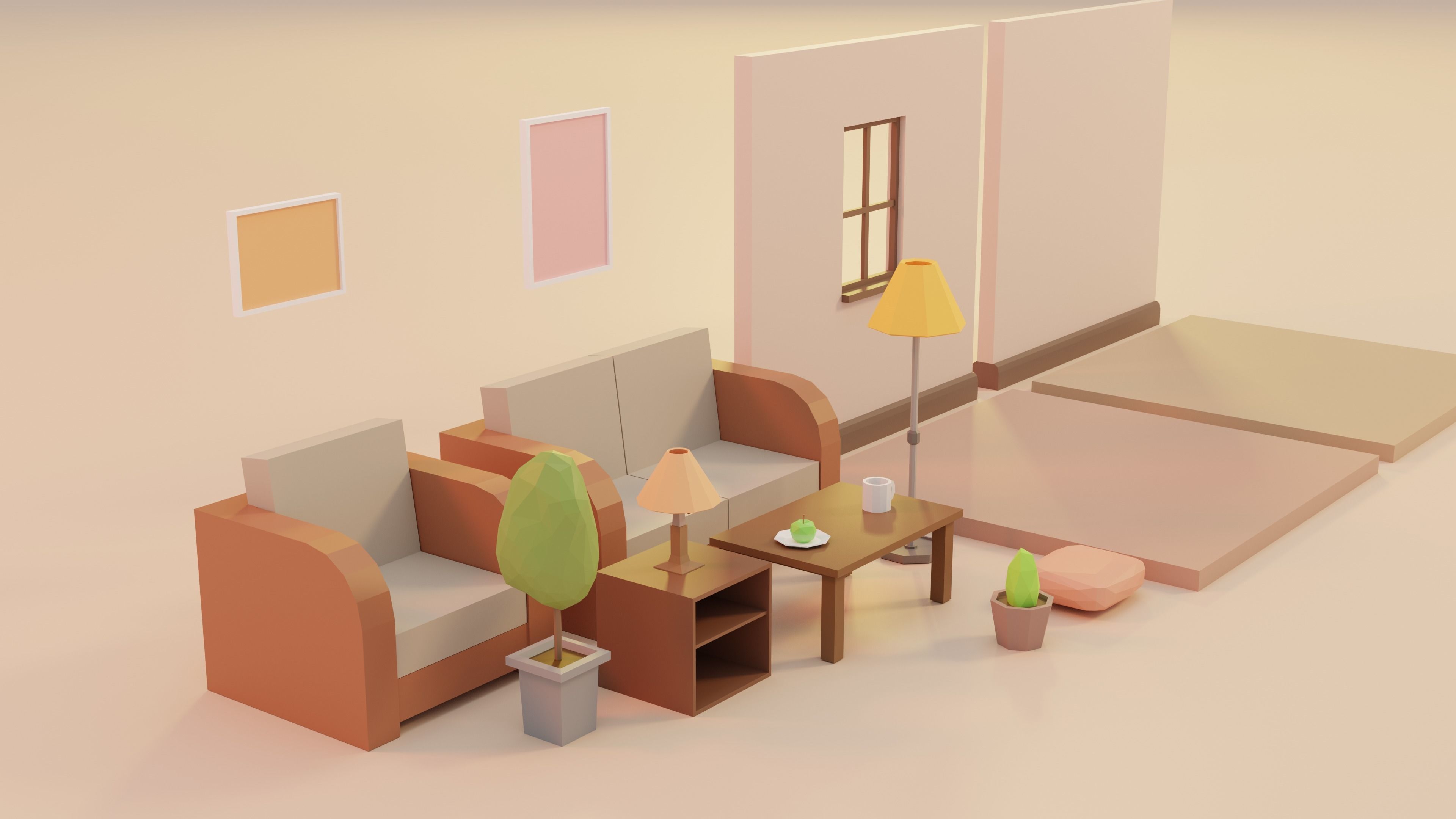 3D model Low Poly Modular Simple Interior Pack Lite VR / AR / low-poly ...