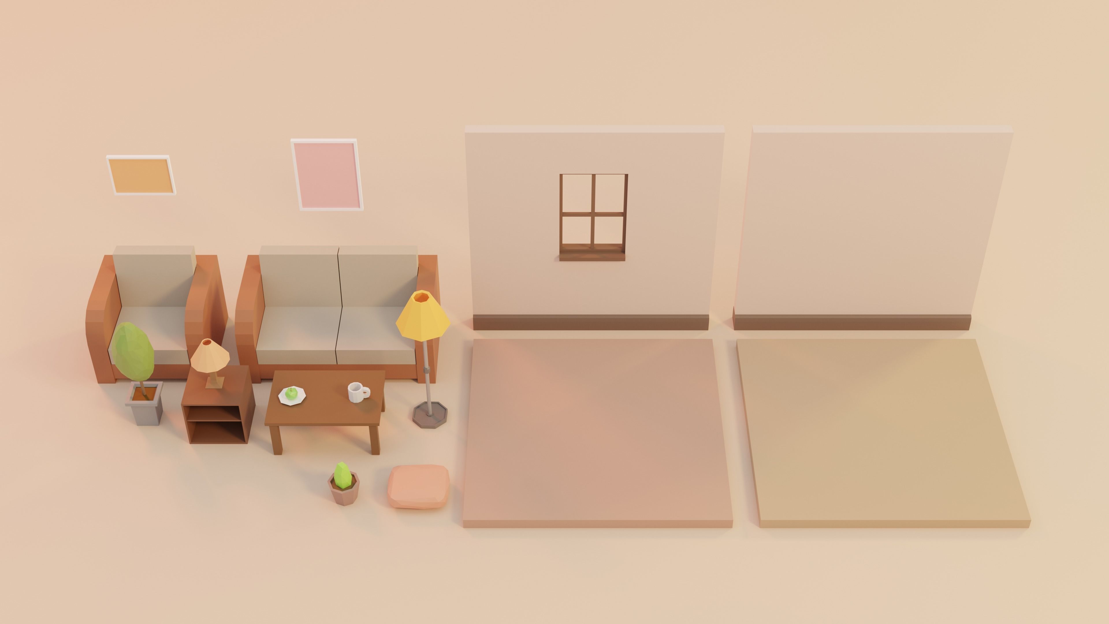 3D model Low Poly Modular Simple Interior Pack Lite VR / AR / low-poly ...