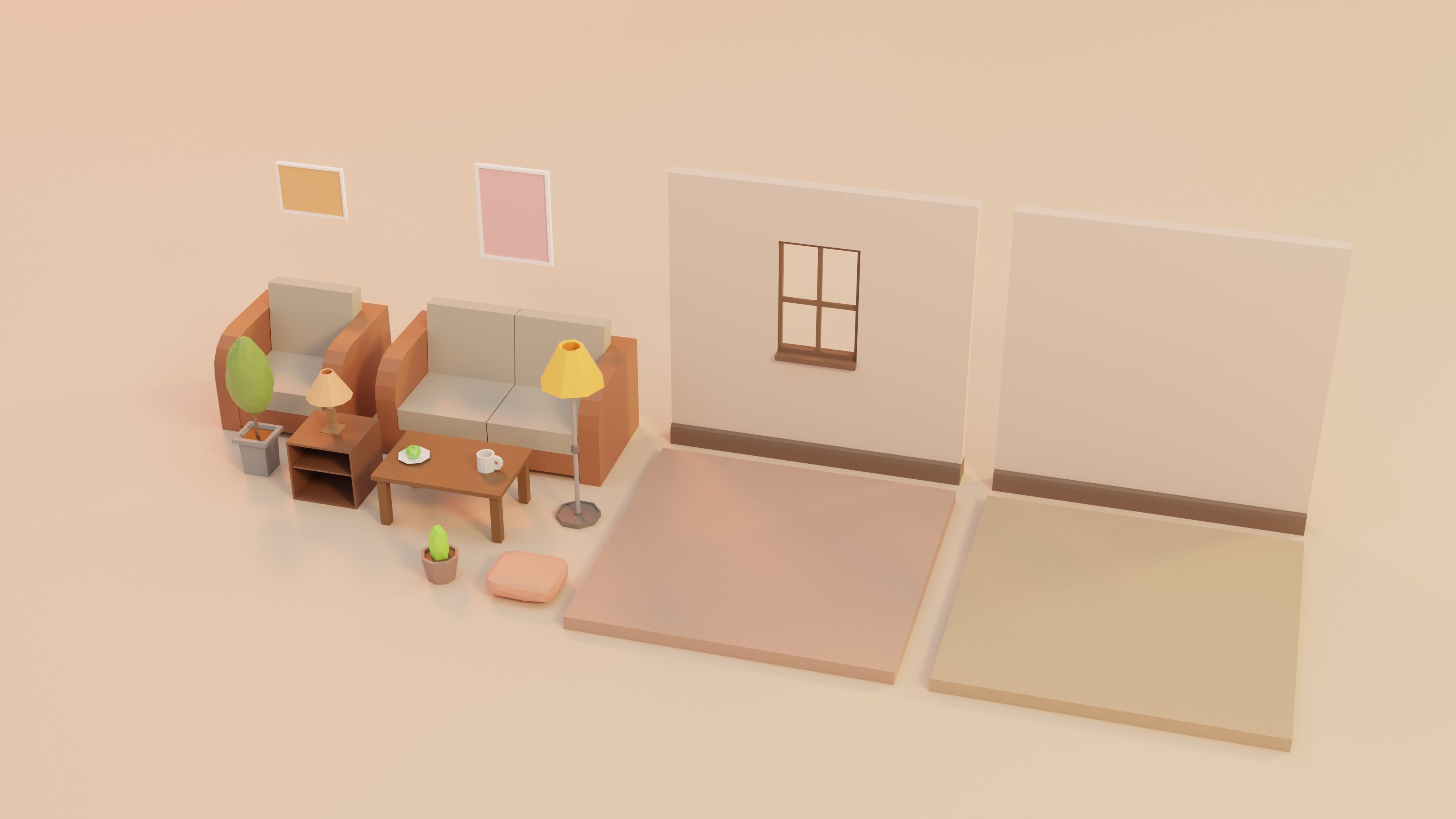 3D model Low Poly Modular Simple Interior Pack Lite VR / AR / low-poly ...