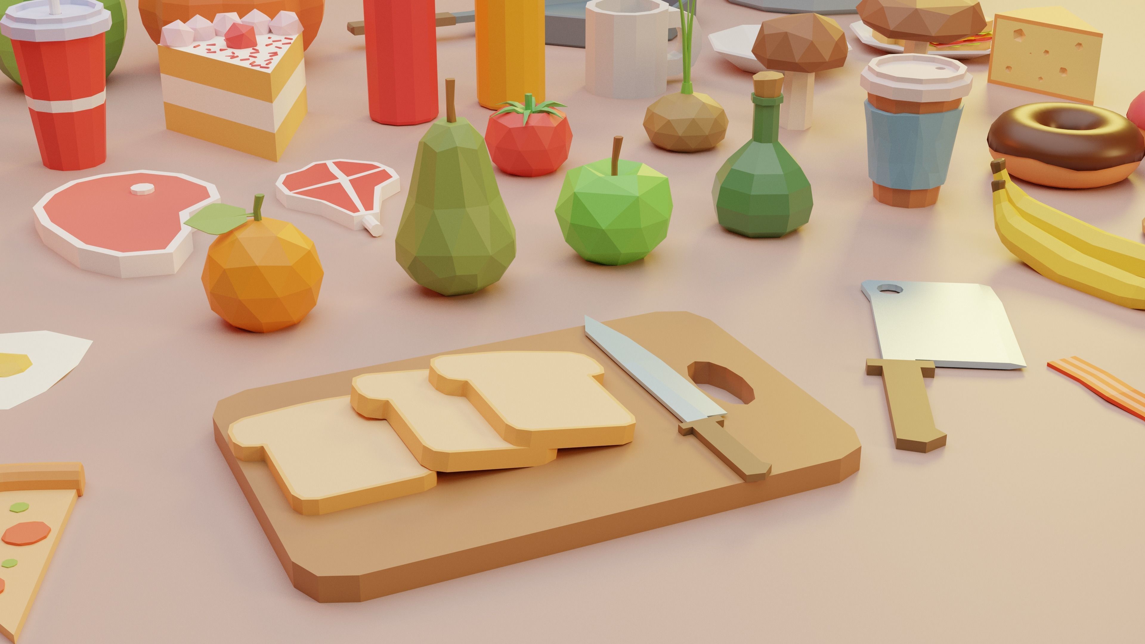 3D model Low Poly Fruits and Vegetables Food Collection VR / AR / low ...