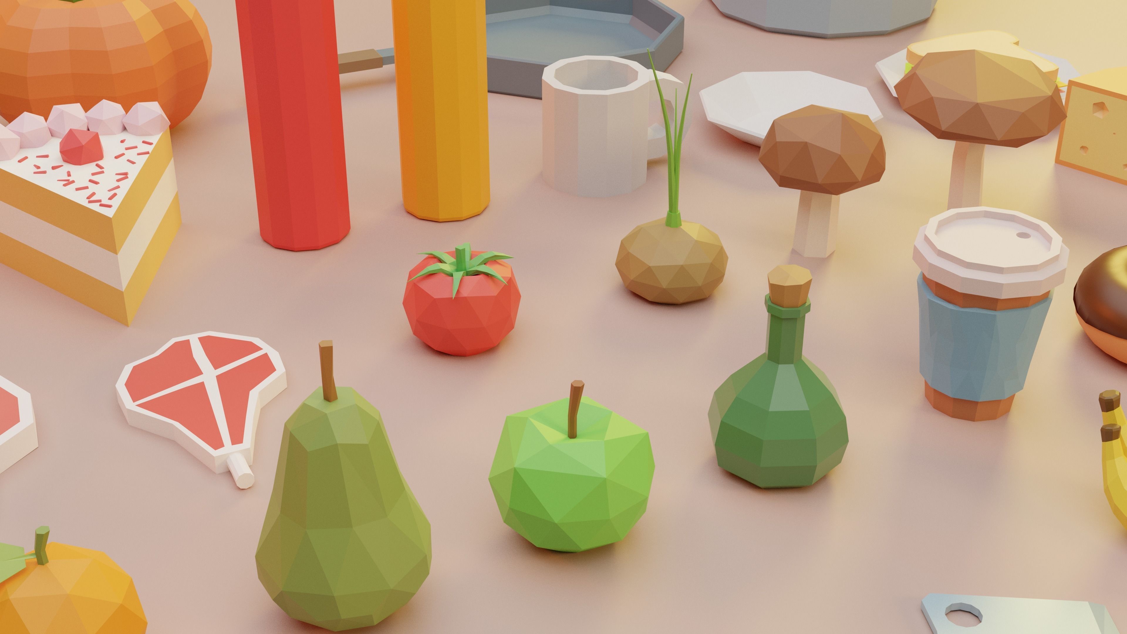 3D model Low Poly Fruits and Vegetables Food Collection VR / AR / low ...