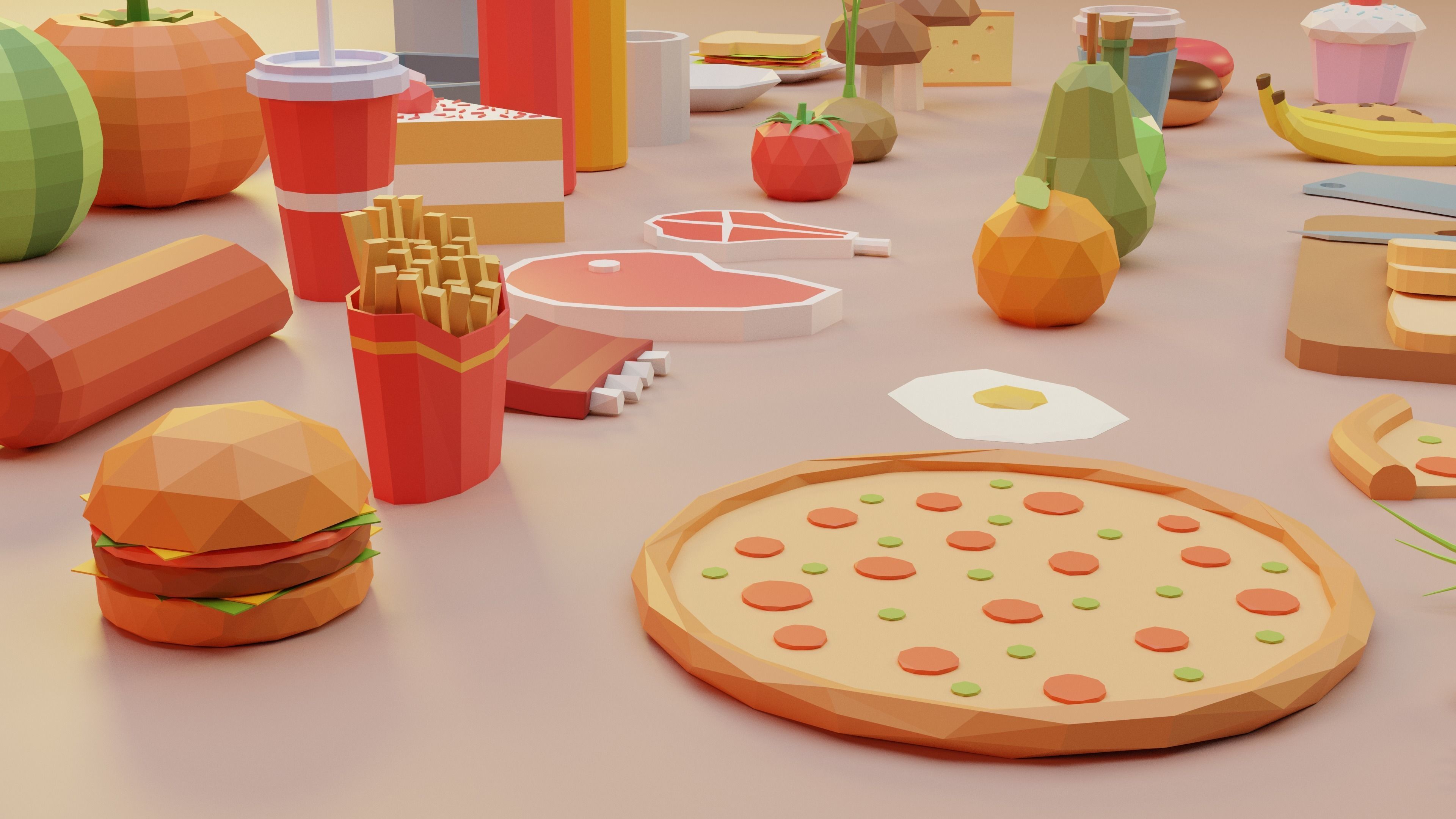 3D model Low Poly Fruits and Vegetables Food Collection VR / AR / low ...