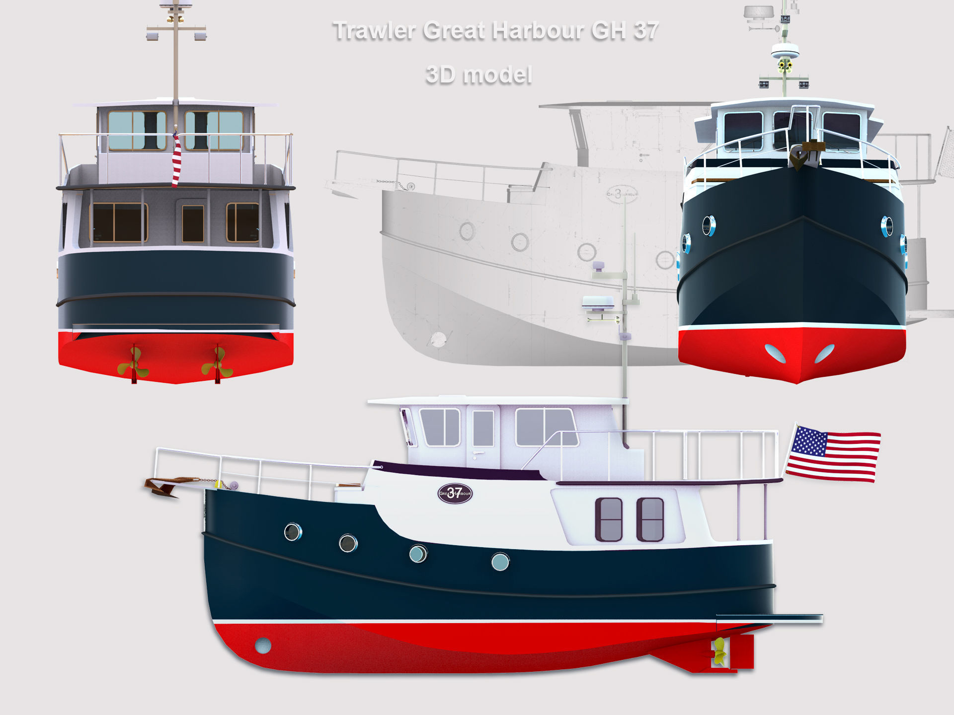 3D model Trawlers Great Harbour GH 37 VR / AR / low-poly rigged ...