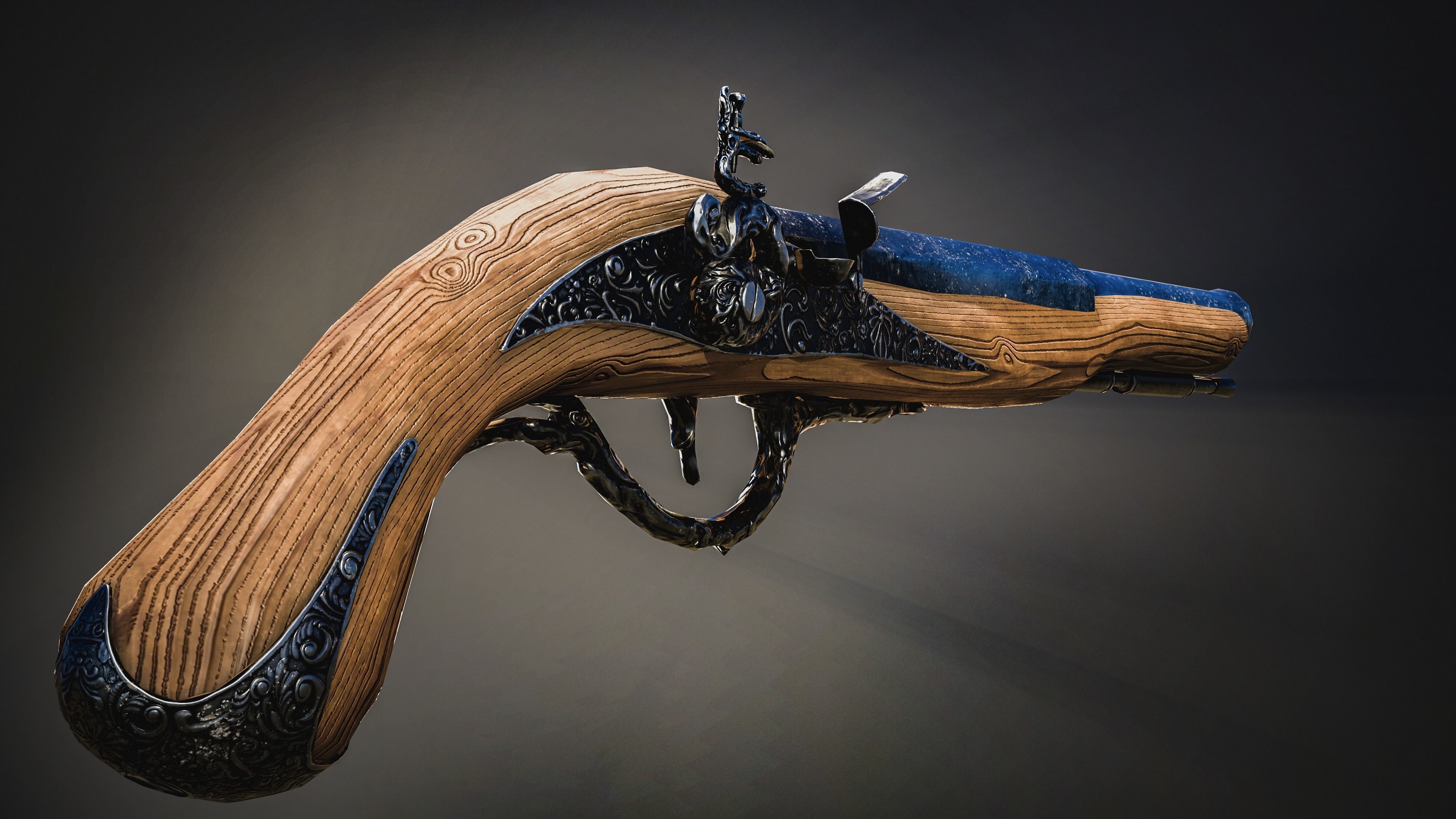 3D model Musket Game-ready low-poly wooden gun VR / AR / low-poly ...