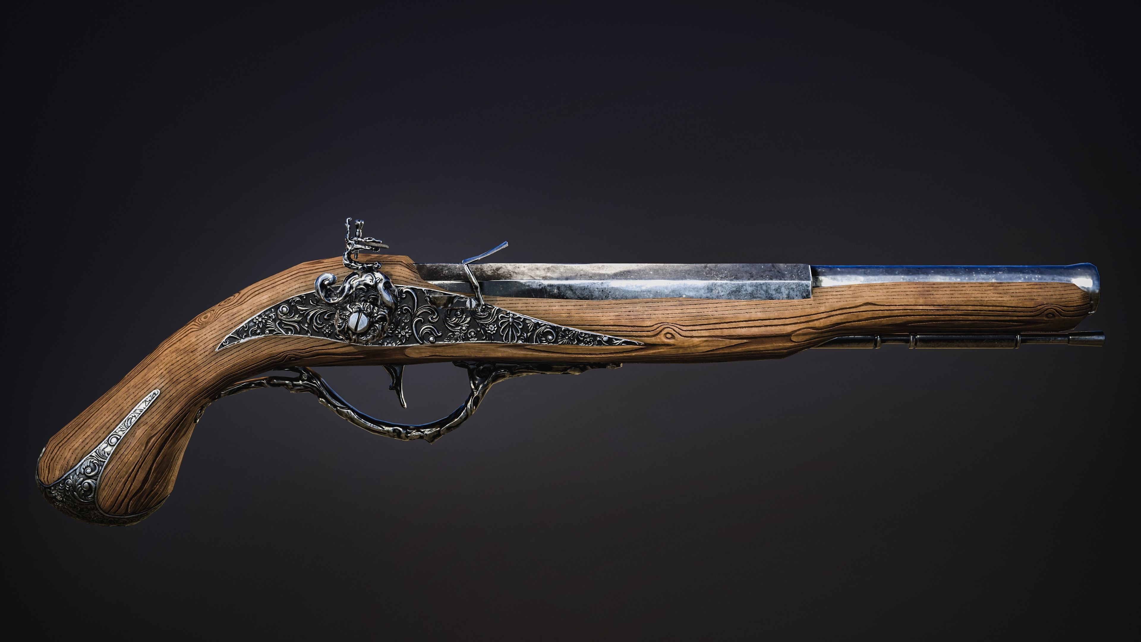3D model Musket Game-ready low-poly wooden gun VR / AR / low-poly ...
