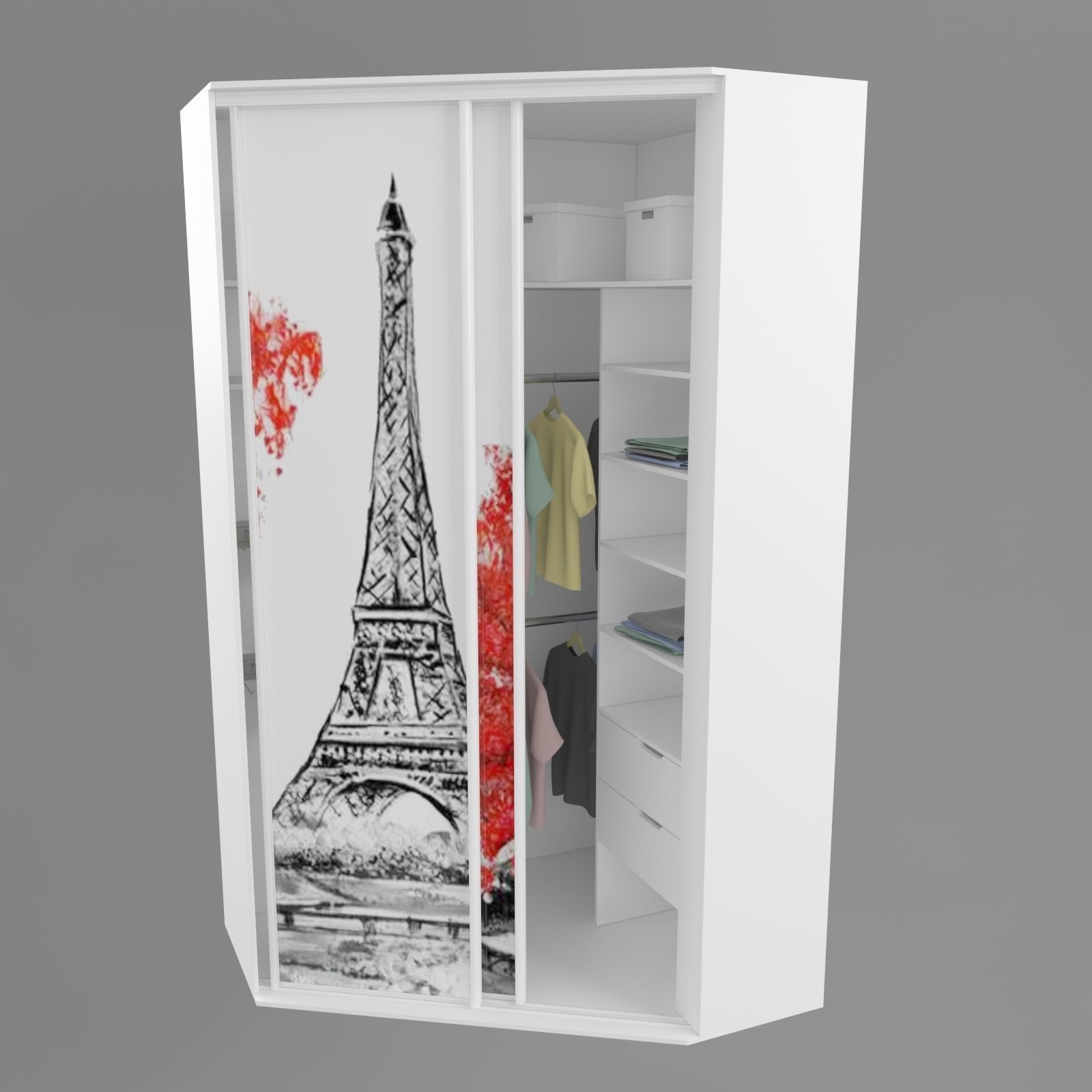 Corner sliding door Partition Case-compartment 3D model | CGTrader