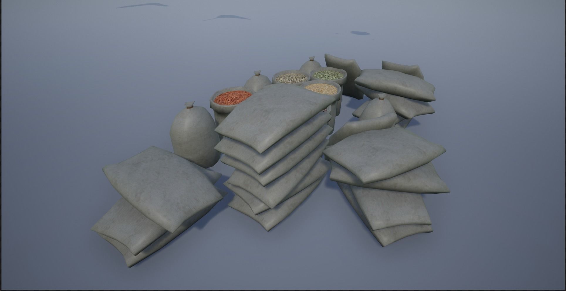 3D model Stacked Sacks and Sack of food and spice VR / AR / low-poly ...
