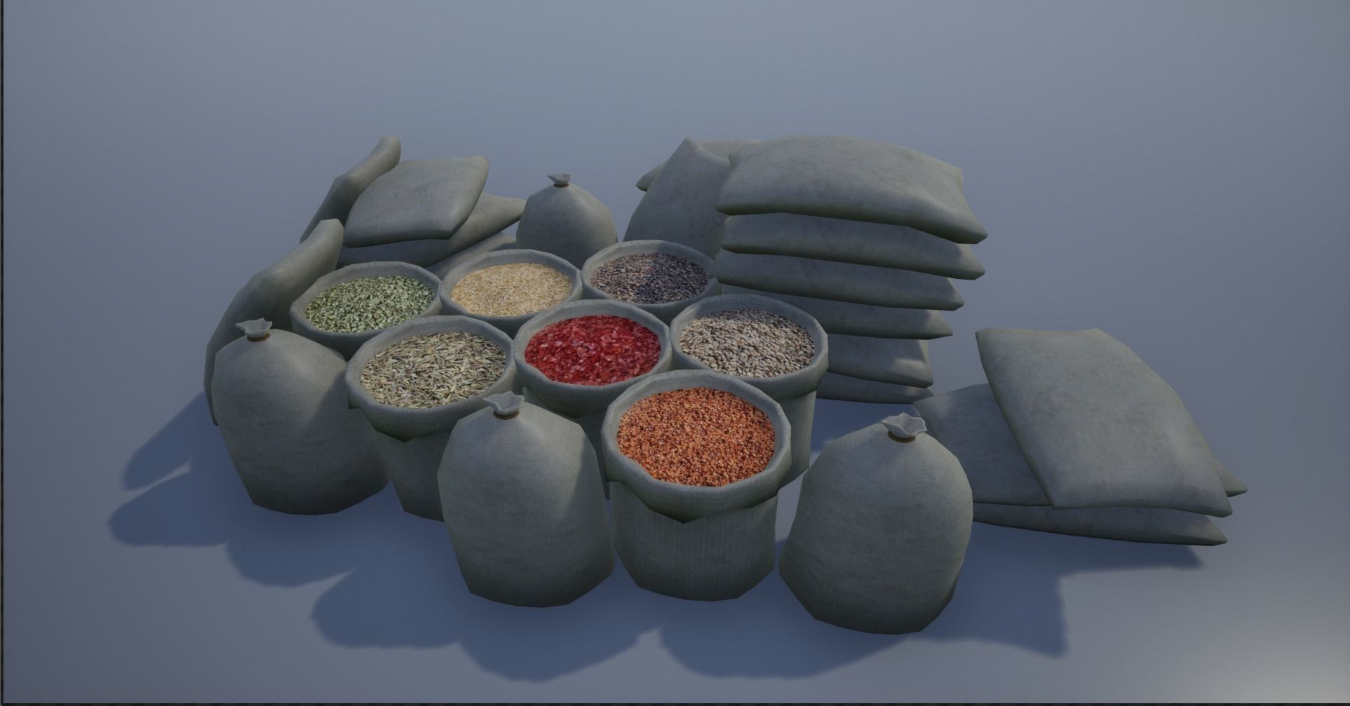 3D model Stacked Sacks and Sack of food and spice VR / AR / low-poly ...