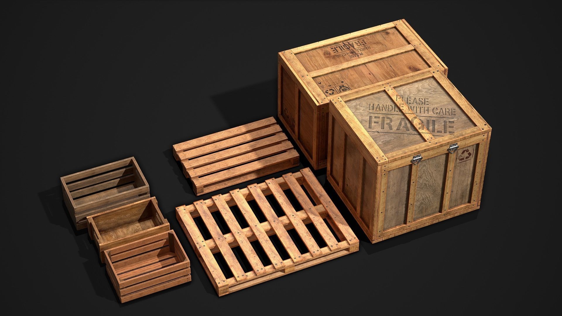 3D model Wooden Crate and Container Packed VR / AR / low-poly | CGTrader