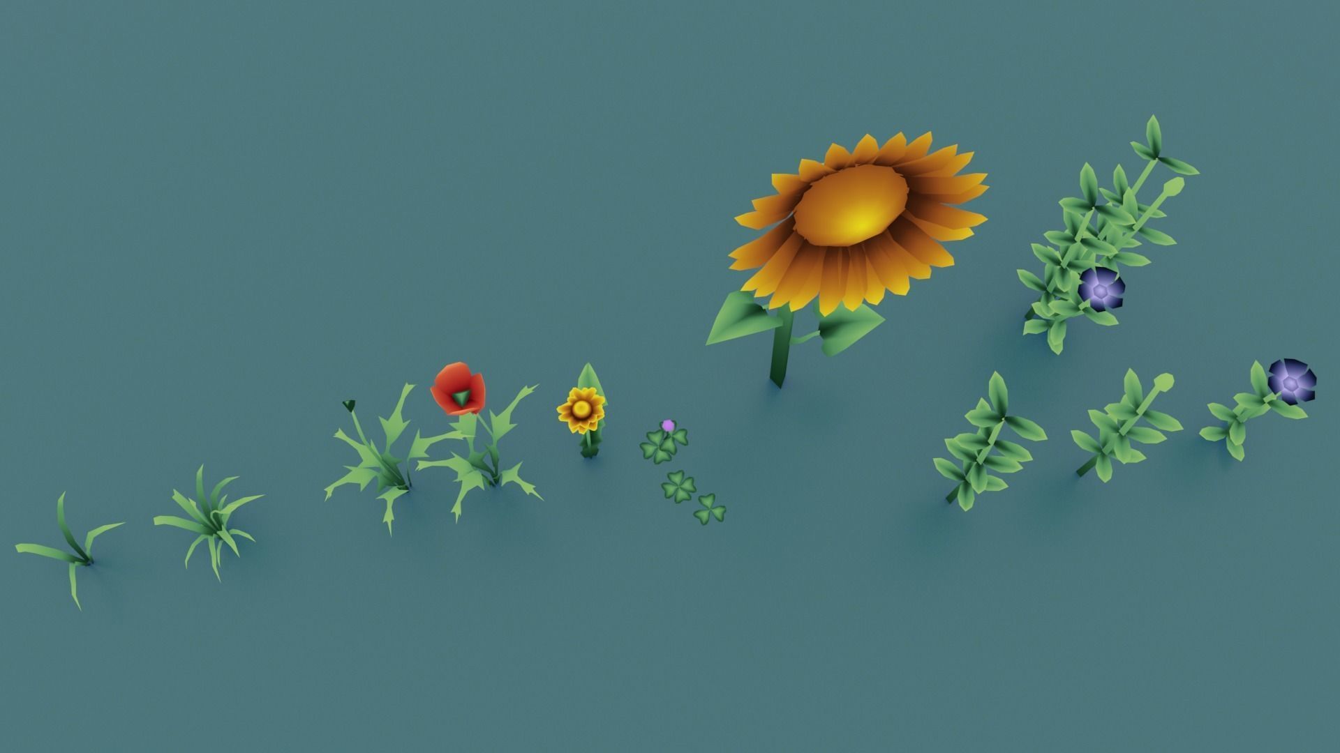 3D model Flowers low poly sunflowers in row VR / AR / low-poly | CGTrader