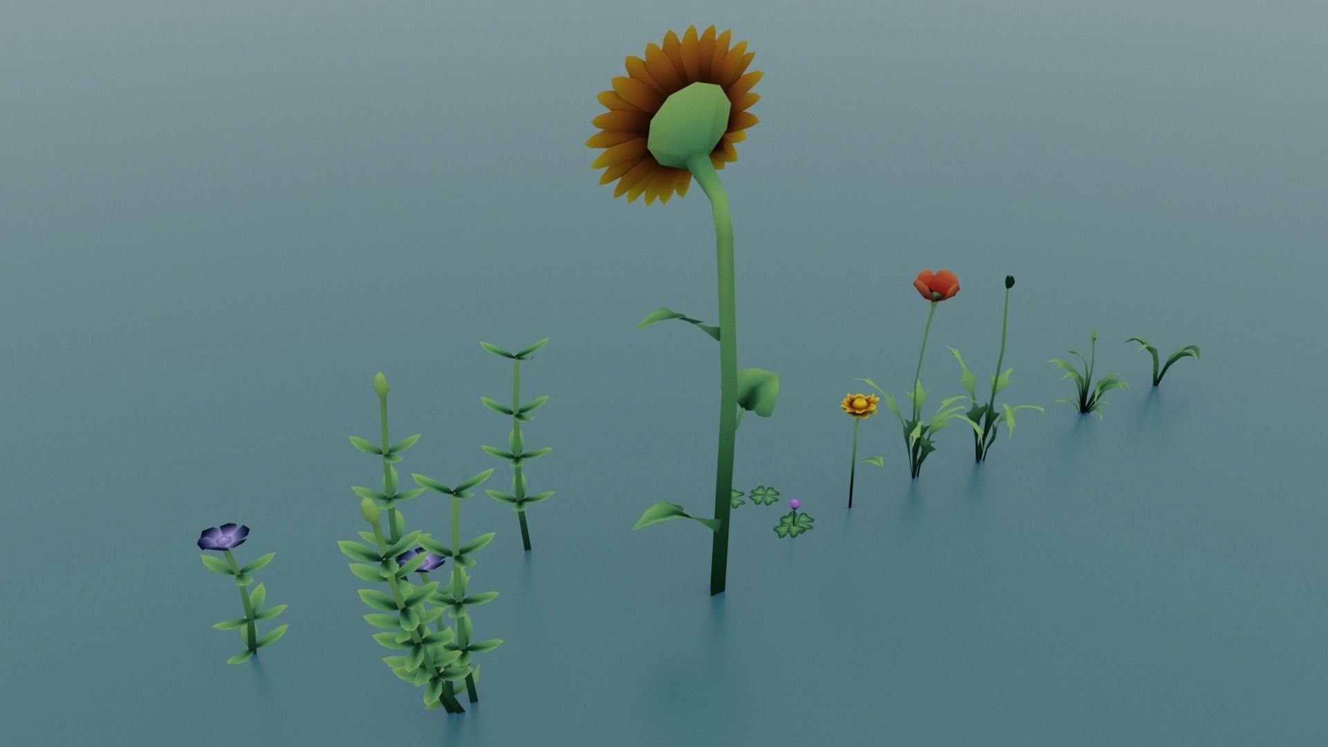 3D model Flowers low poly sunflowers in row VR / AR / low-poly | CGTrader