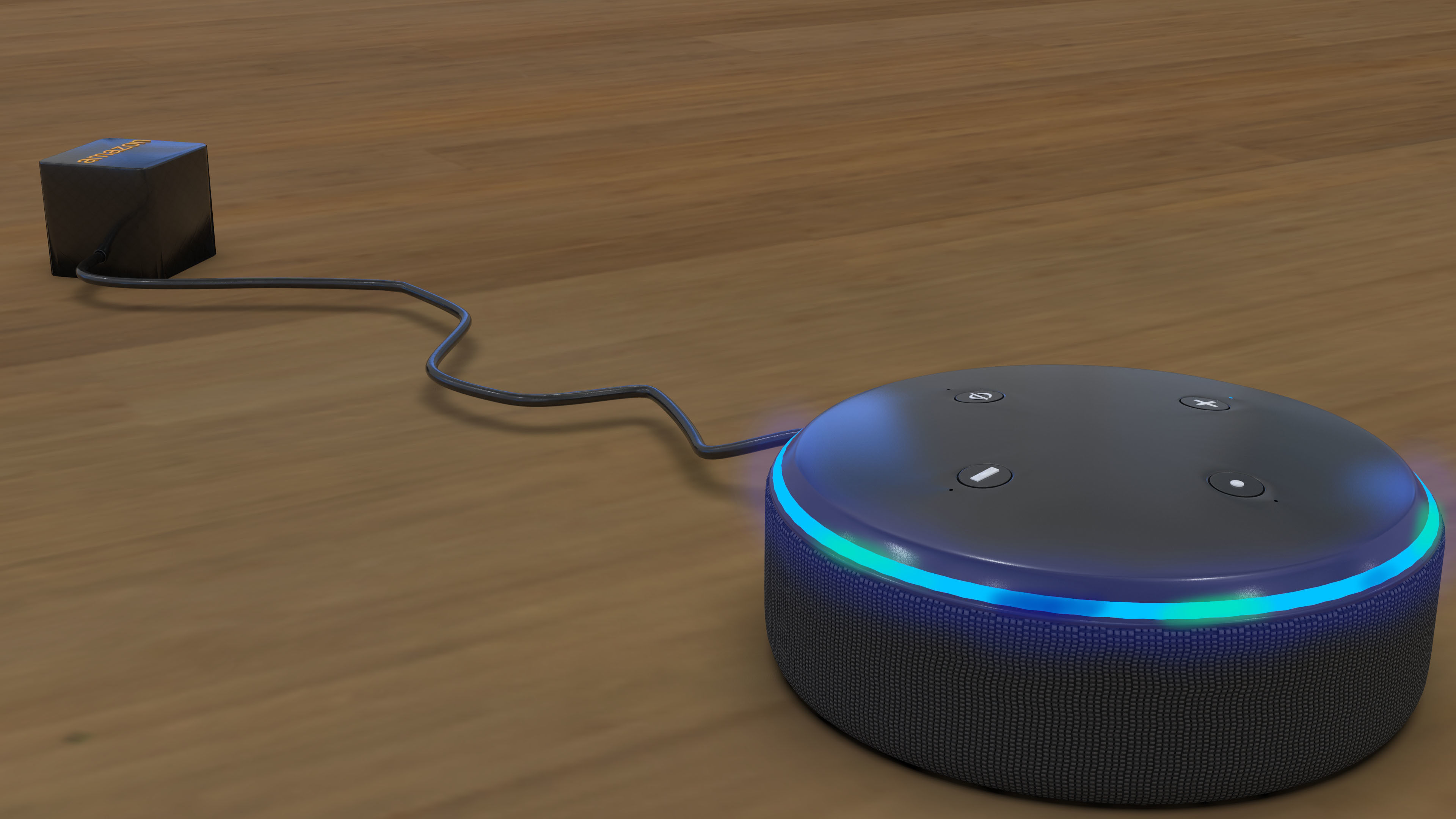 Alexa amazon echo dot on wooden table 3D model | CGTrader
