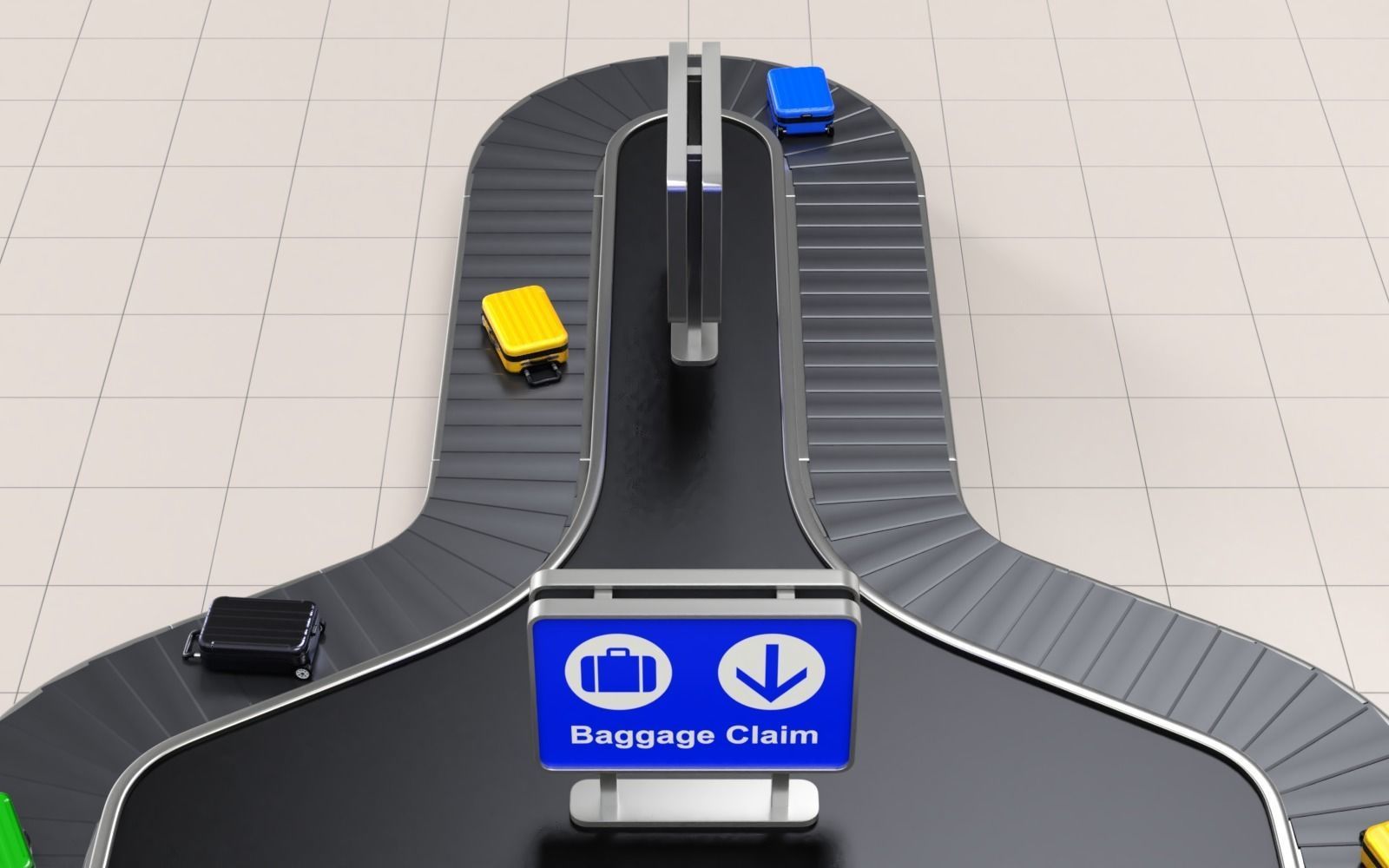 Airport Claim Transporter Y-form with Baggage 3D model | CGTrader
