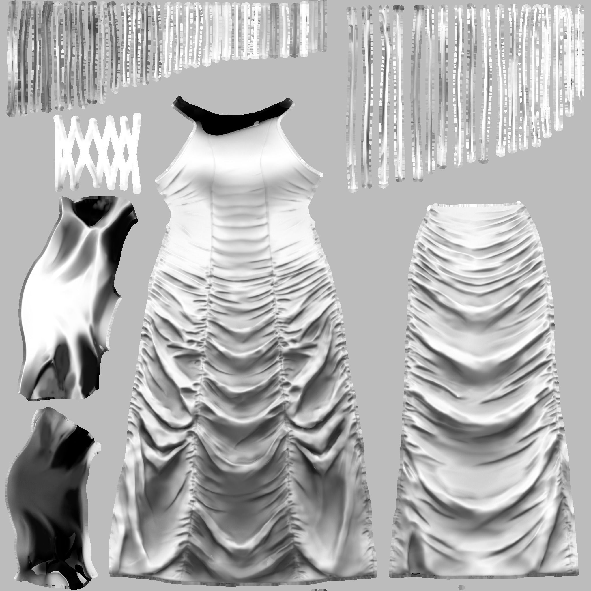 3D model Textured Long Wrinkled Ruffled Hooded Dress VR / AR / low-poly ...