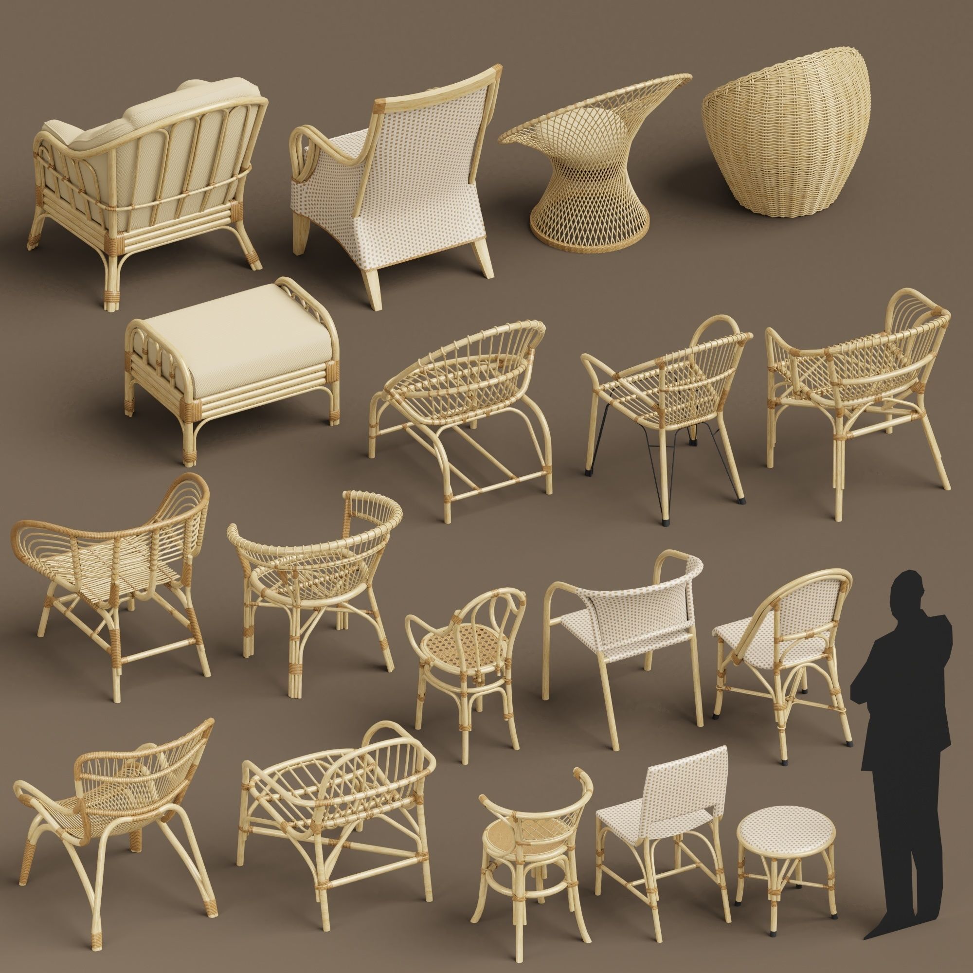 Wicker chair set A 3D model 3D model | CGTrader