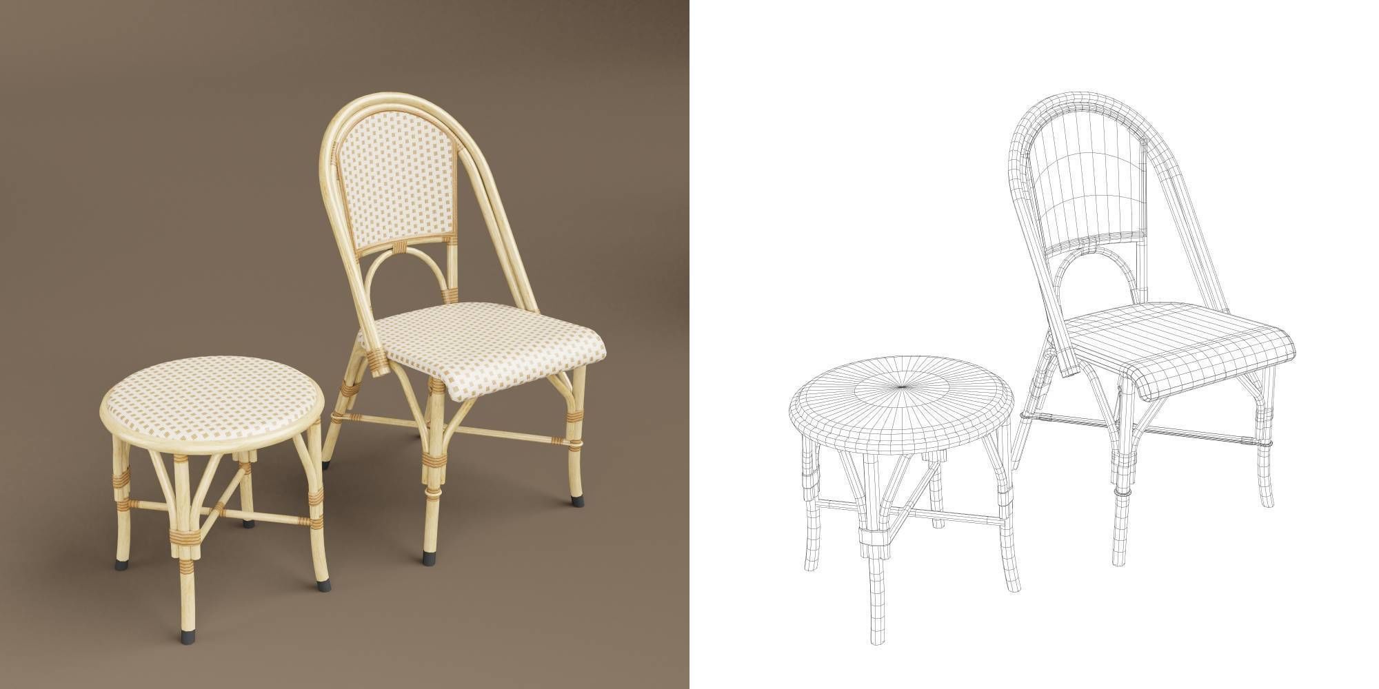 Wicker chair set A 3D model 3D model | CGTrader