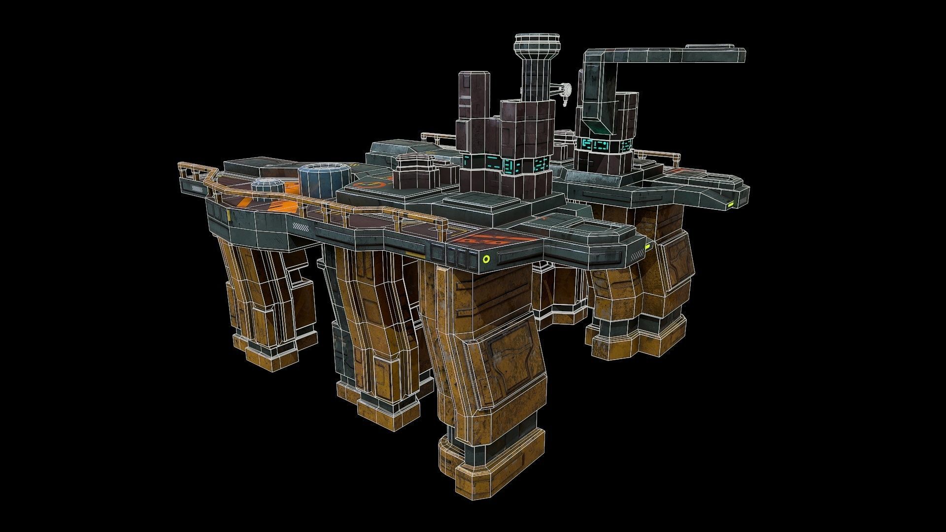 3D model Low poly sci fi industrial platform building environment asset ...