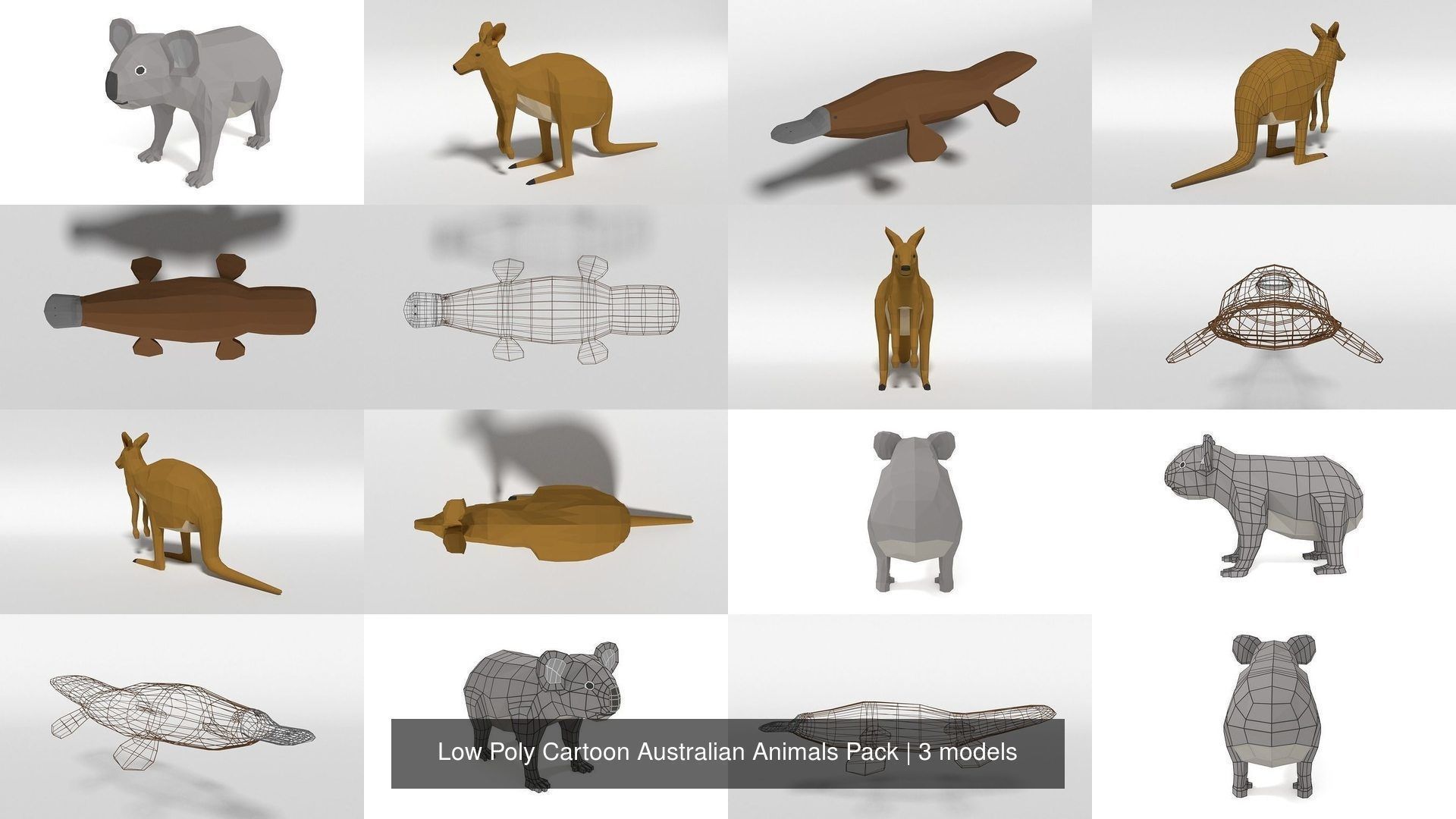 3D Model Collection Low Poly Cartoon Australian Animals Pack VR / AR ...
