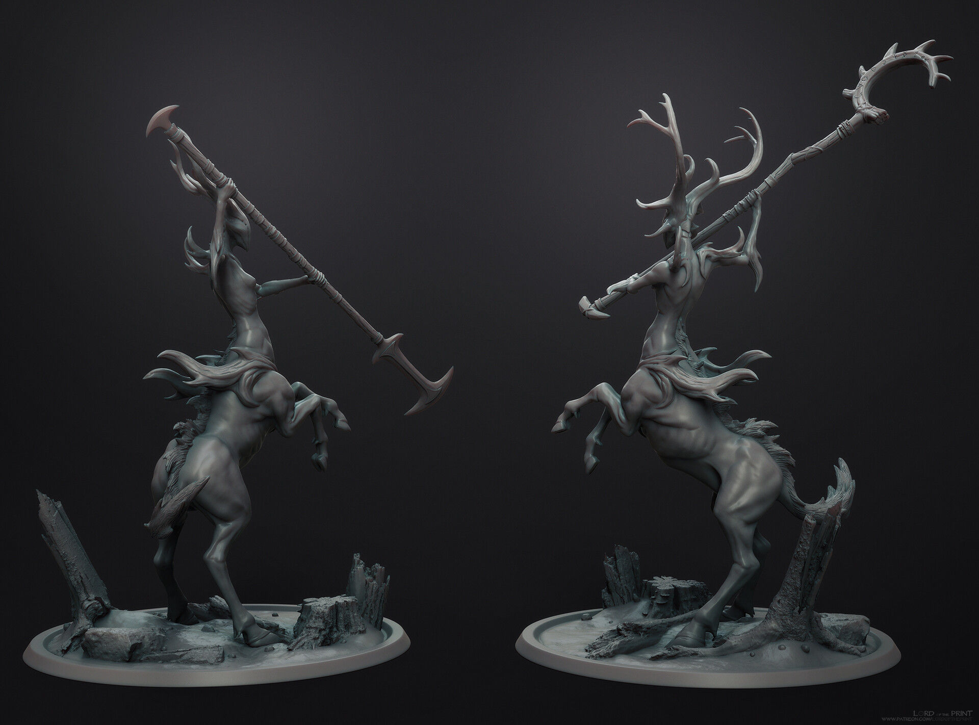 Centaur two deer statues with axes and spears 3D model 3D printable ...