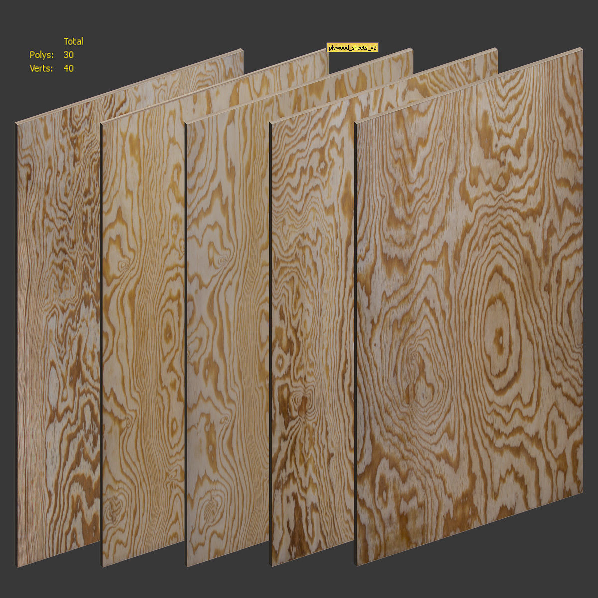 3D model A set of sheets of plywood v2 - 5 items VR / AR / low-poly ...