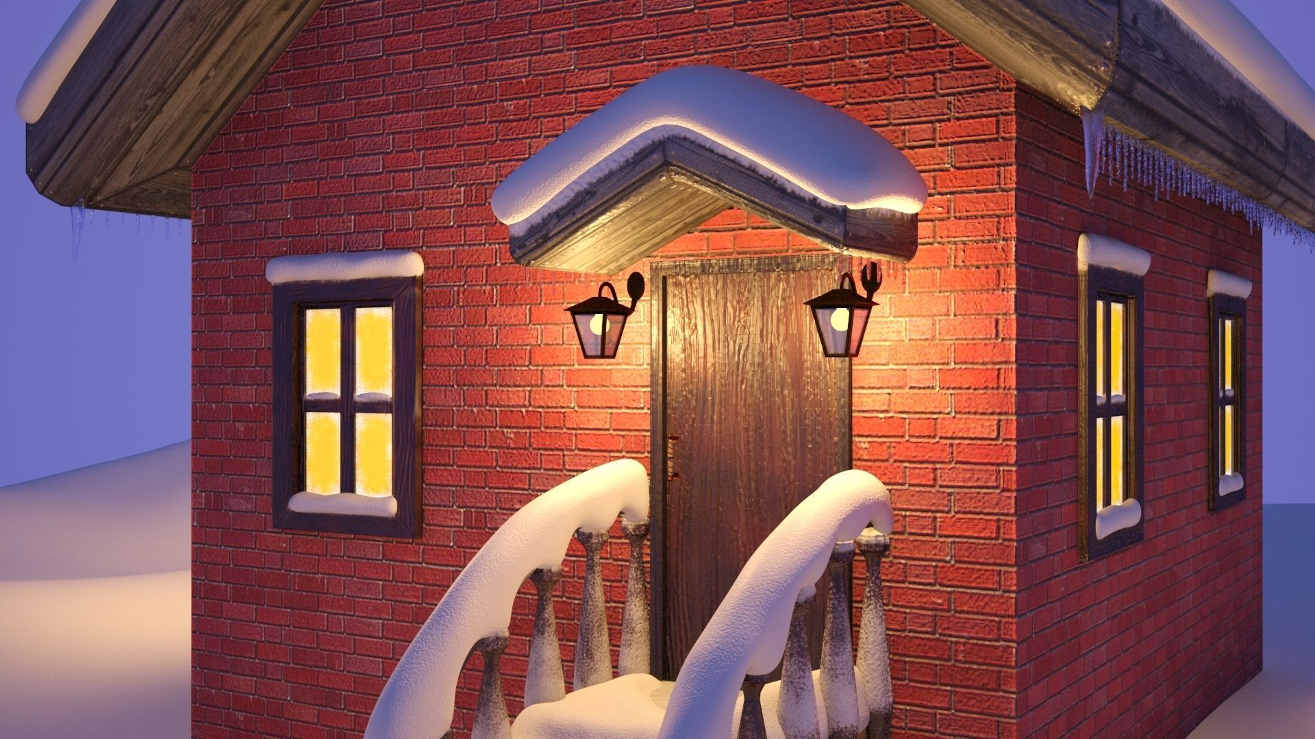 Falling Snow and Small House 3D model animated | CGTrader