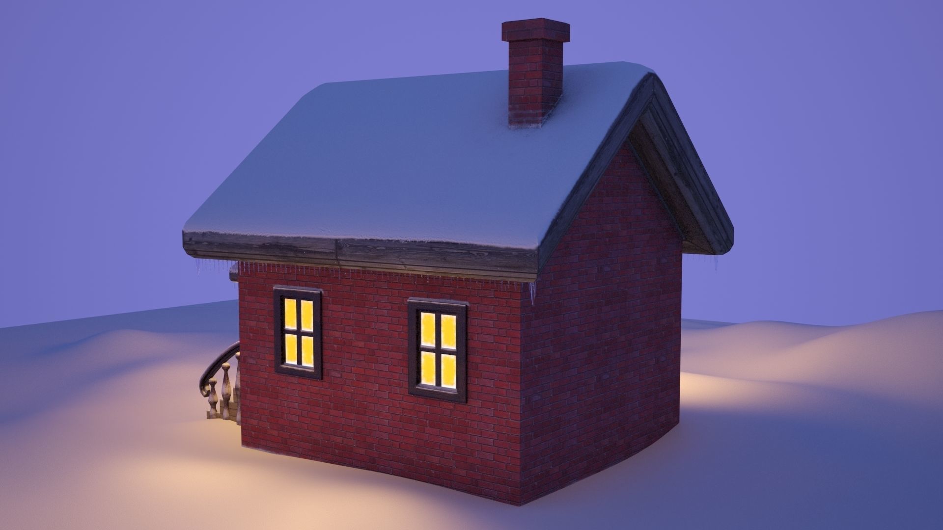 Falling Snow and Small House 3D model animated | CGTrader