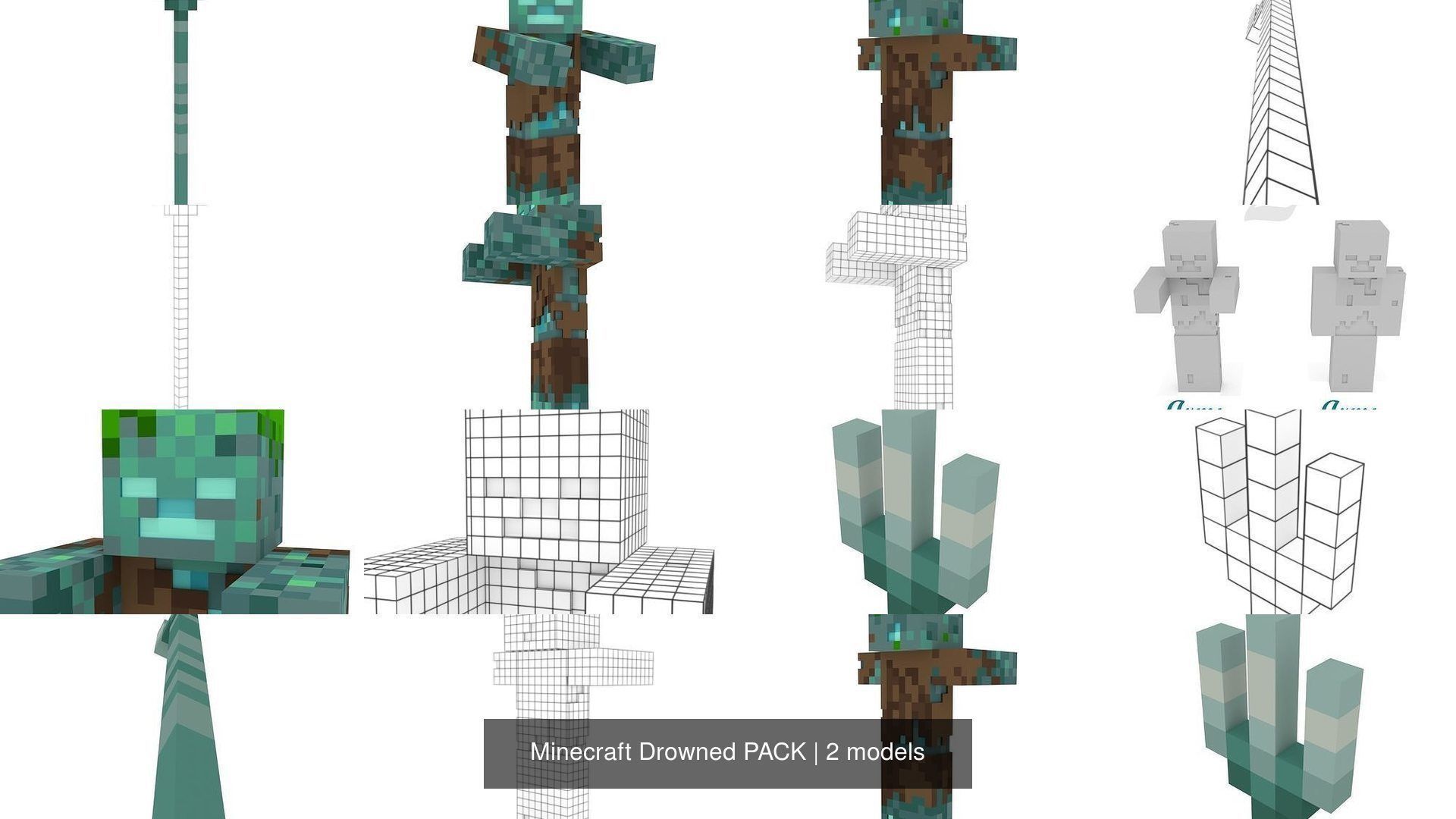 Minecraft Drowned PACK 3D Model Collection | CGTrader