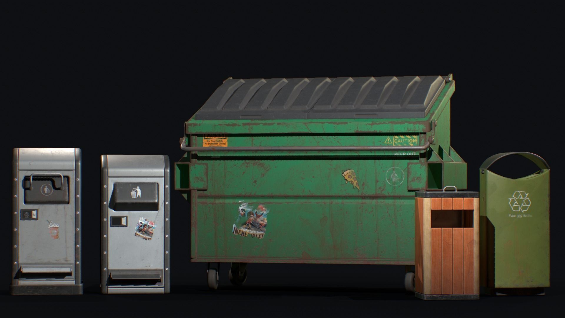 3D model Dustbin and Dumpster VR / AR / low-poly | CGTrader