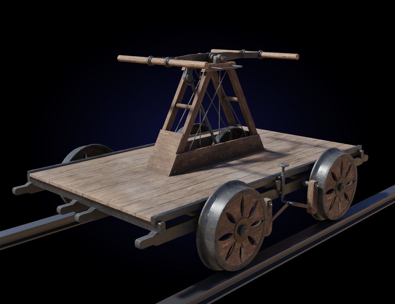 Old wooden handcar 3D asset | CGTrader