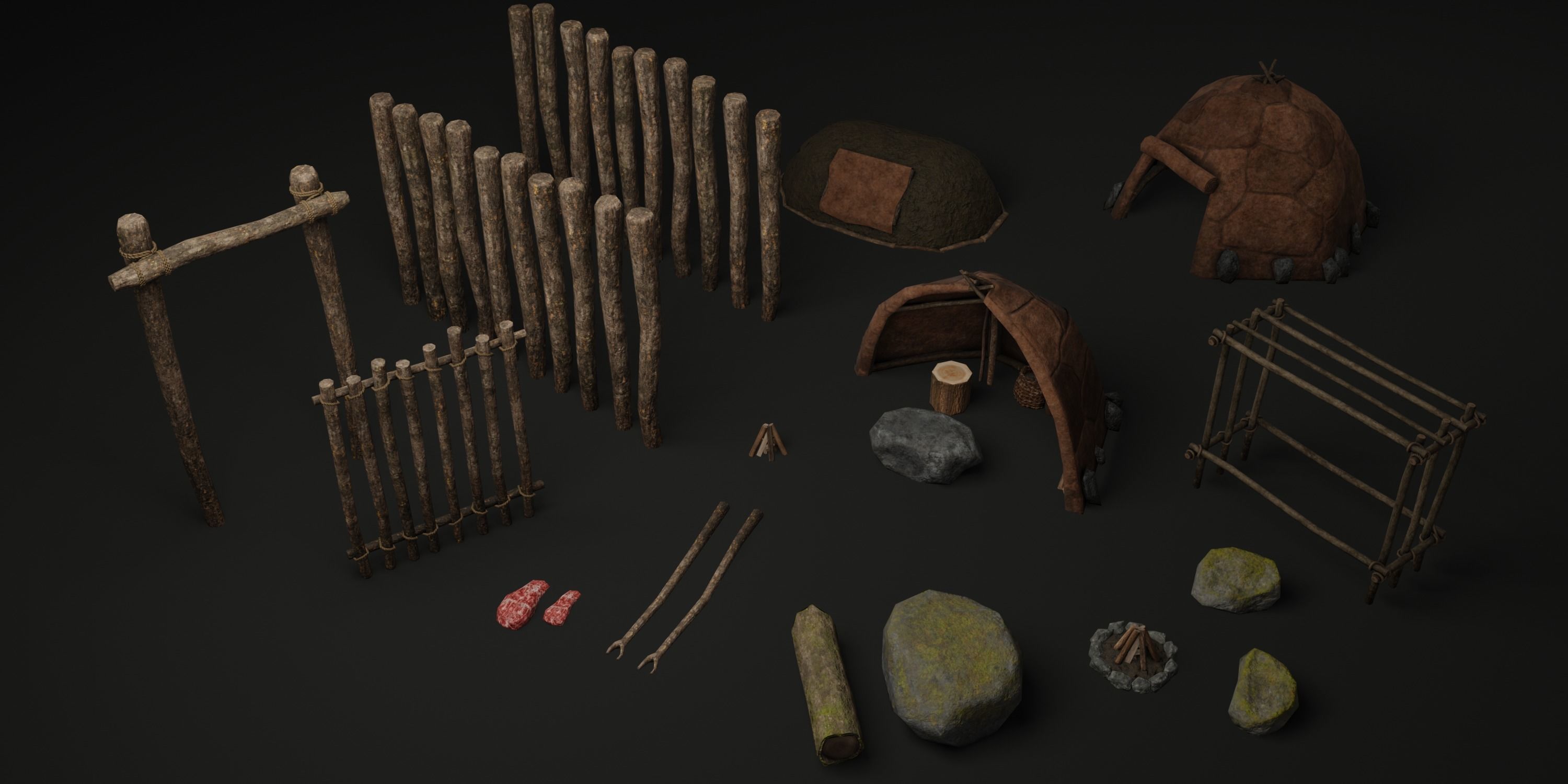 3D model Neanderthal paleolithic primitive fortified settlement VR / AR ...