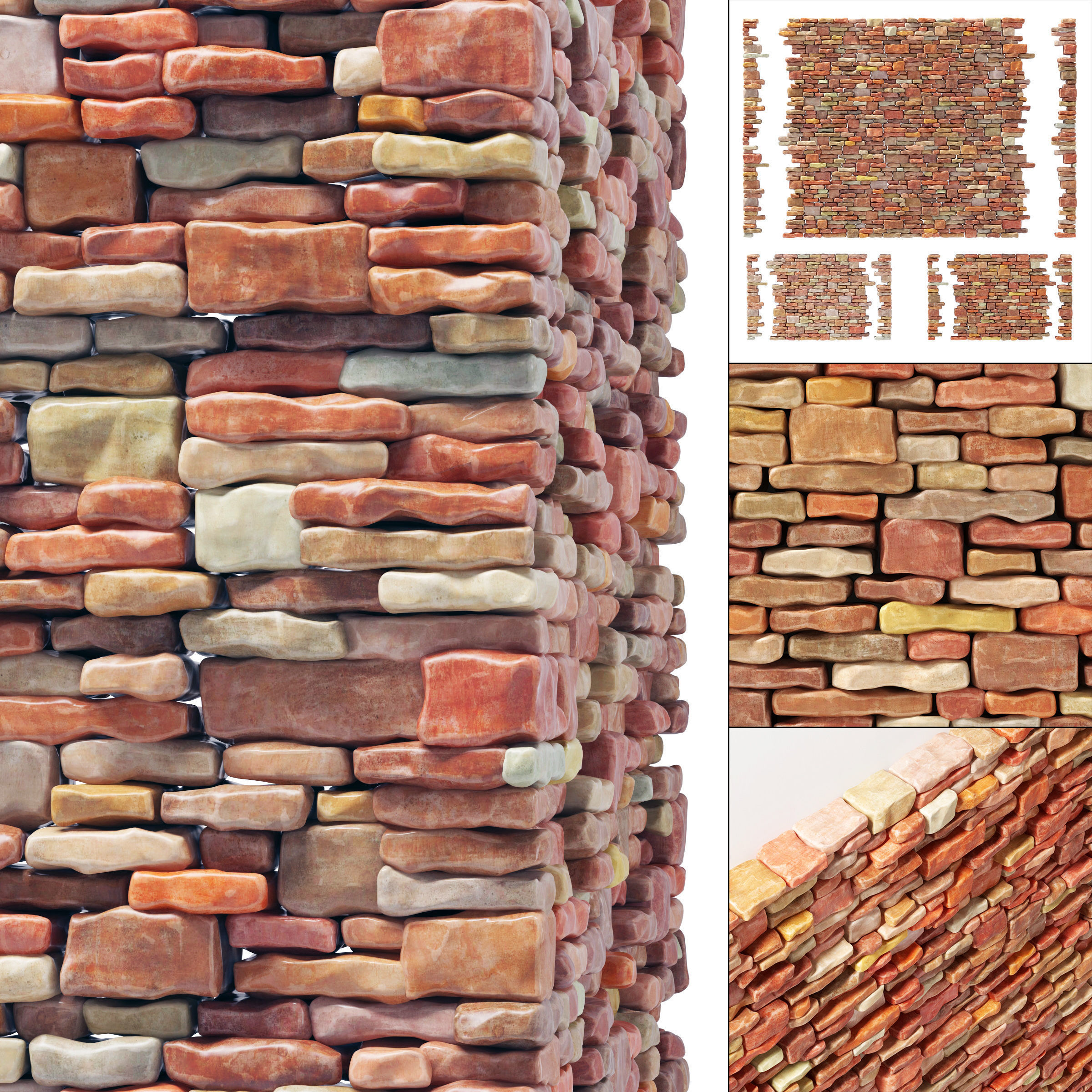 Brick stone wall smooth many part 3D model | CGTrader