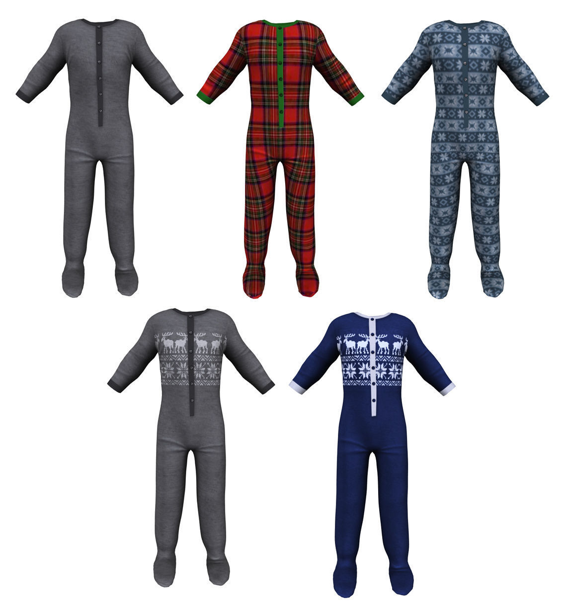3D model Mens Footed Onesie Loungewear 5 Textures VR / AR / low-poly ...