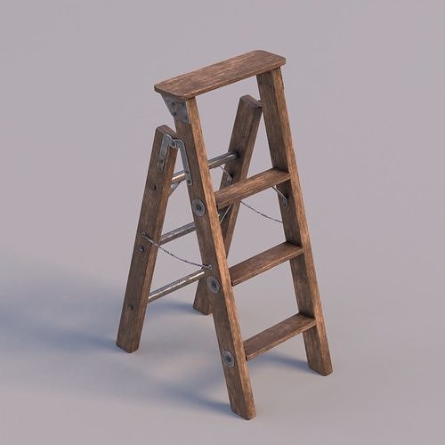 steppladder wooden ladder 3D model | CGTrader