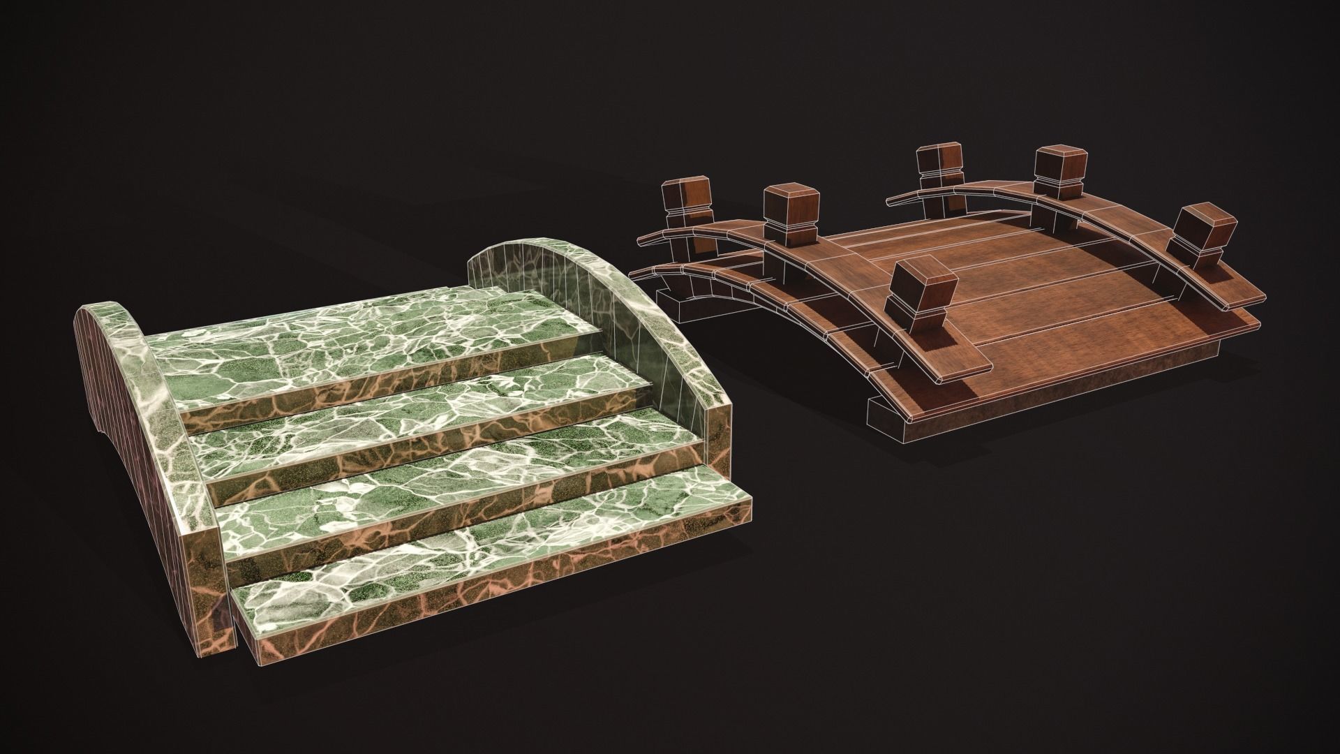 3D model Two Garden Bridges Game ready Low poly VR / AR / low-poly ...