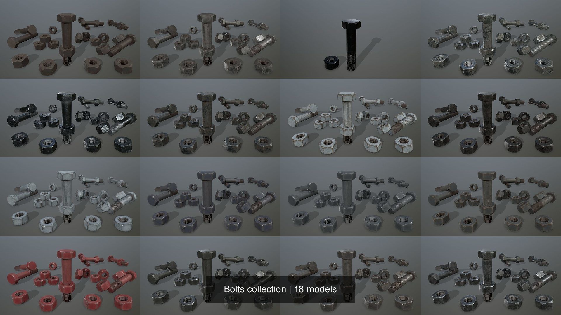 Bolts collection bolt and nut VR / AR / low-poly | CGTrader