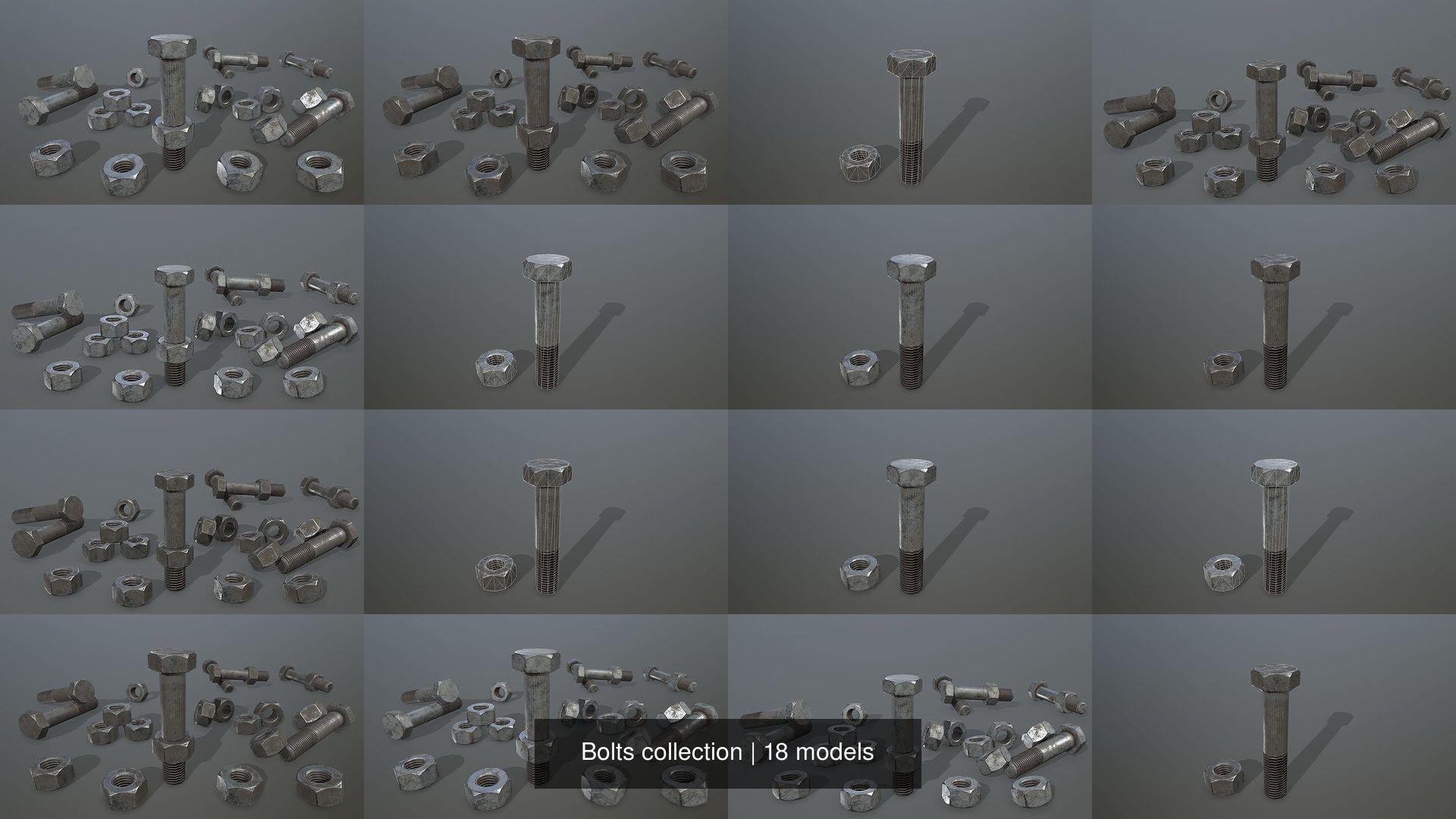 Bolts collection bolt and nut VR / AR / low-poly | CGTrader