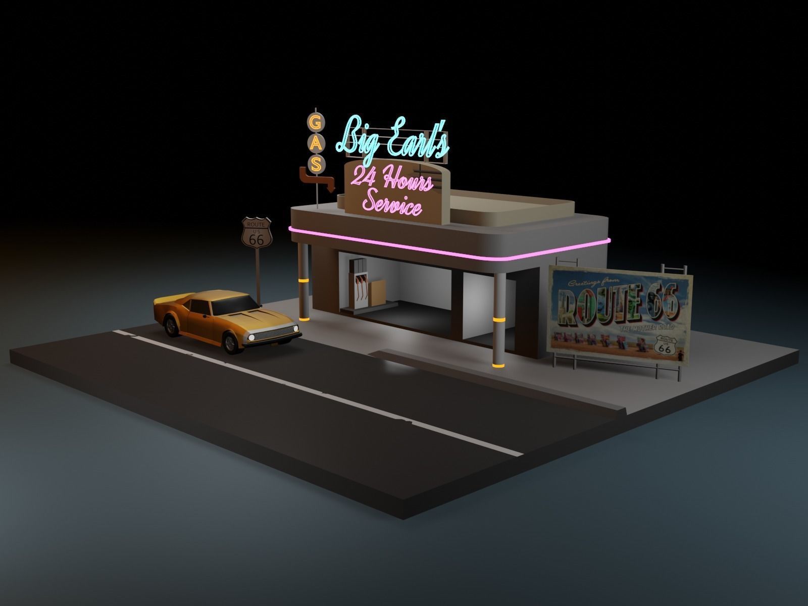 simple route 66 low poly scene 3D model | CGTrader