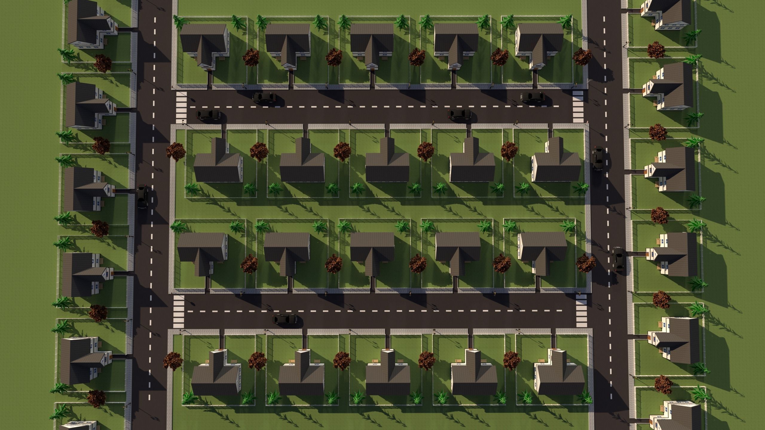3D Neighborhood Model residential street with houses and fences 3D ...