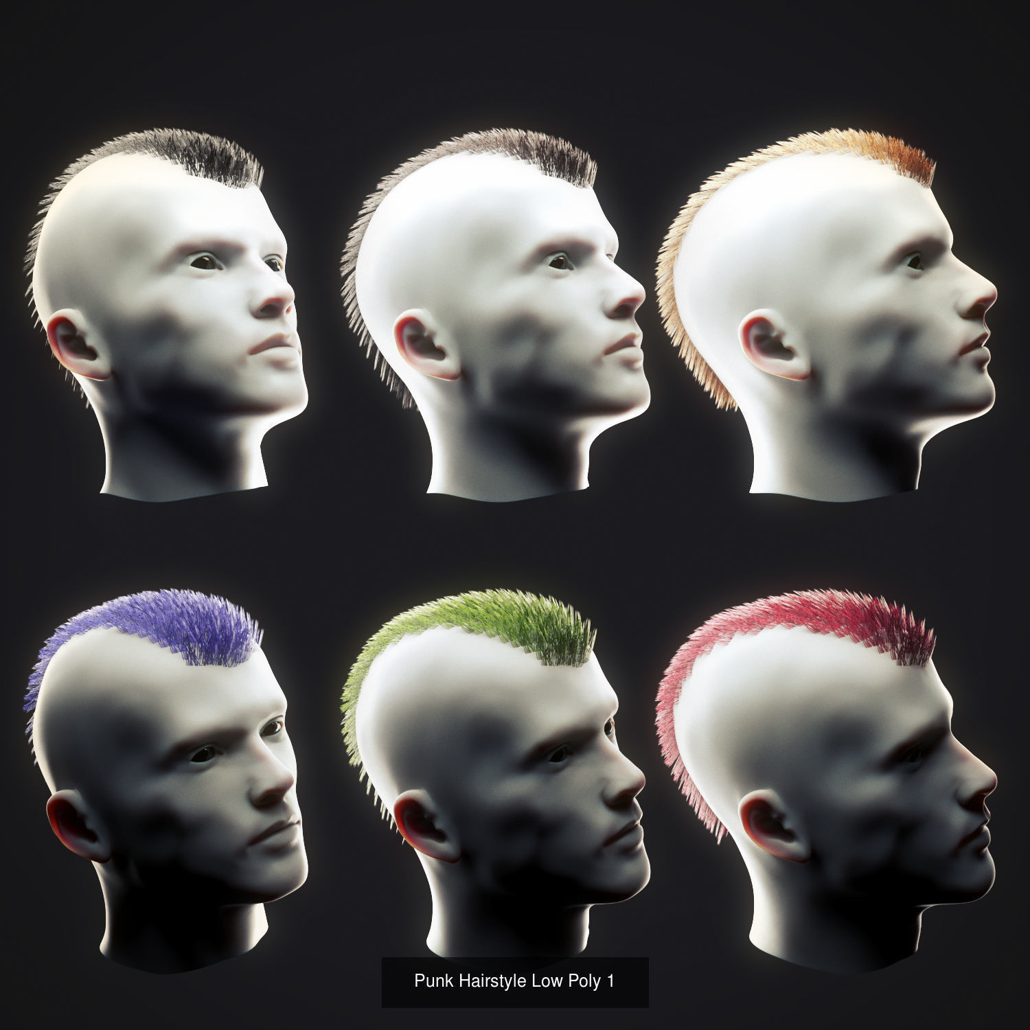 3D Model Collection Punk Hairstyle Low Poly Pack VR / AR / low-poly ...