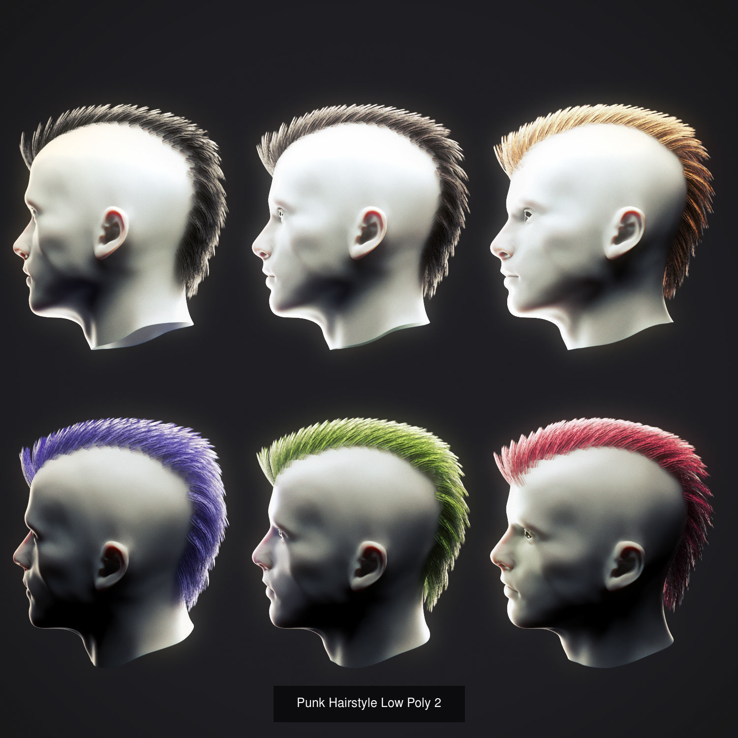 3D Model Collection Punk Hairstyle Low Poly Pack VR / AR / low-poly ...