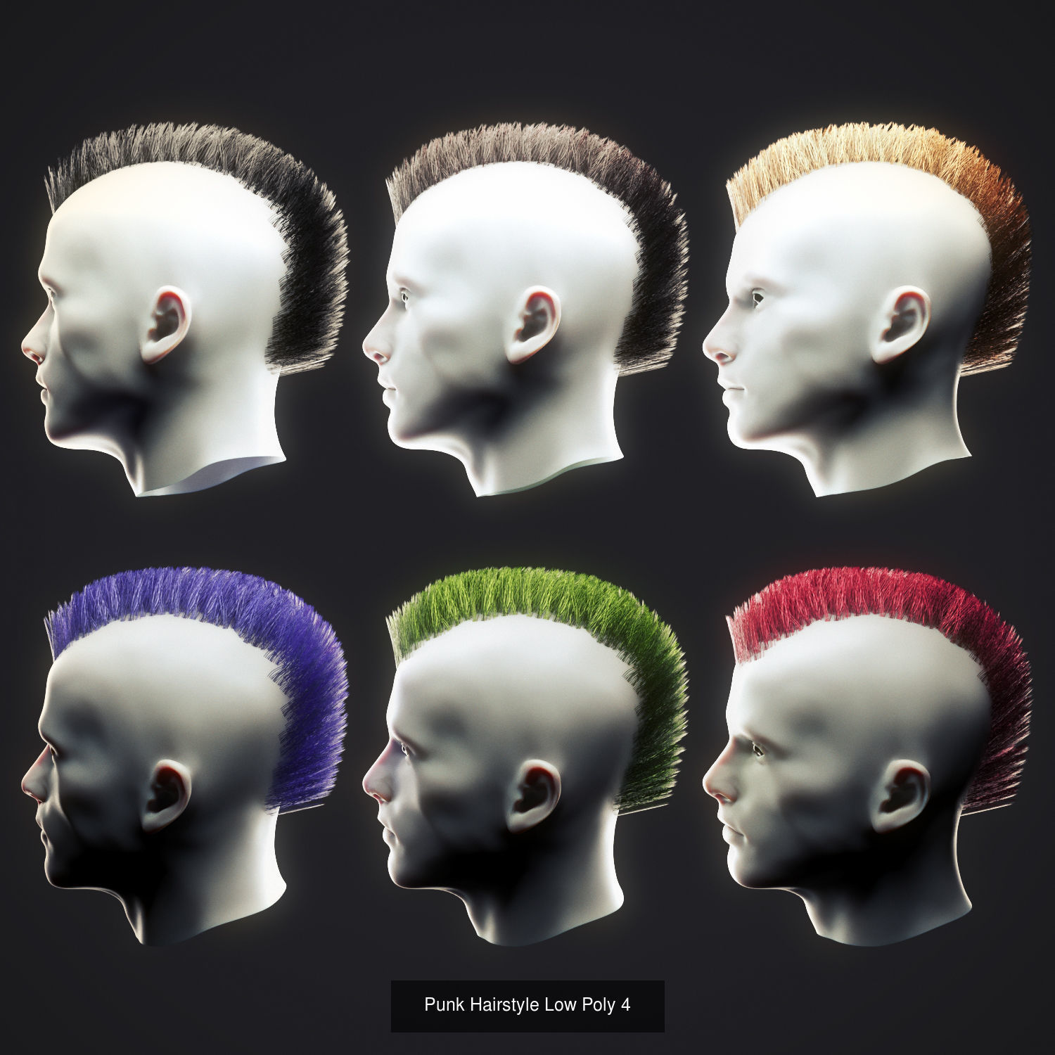 3D Model Collection Punk Hairstyle Low Poly Pack VR / AR / low-poly ...
