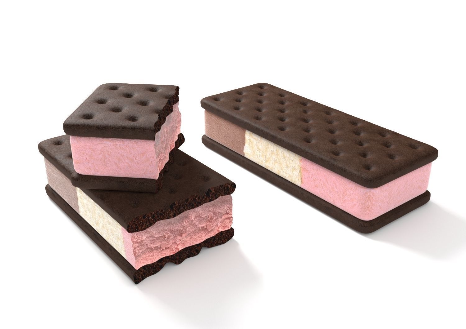 Ice Cream Sandwich Neapolitan broken 3D model | CGTrader