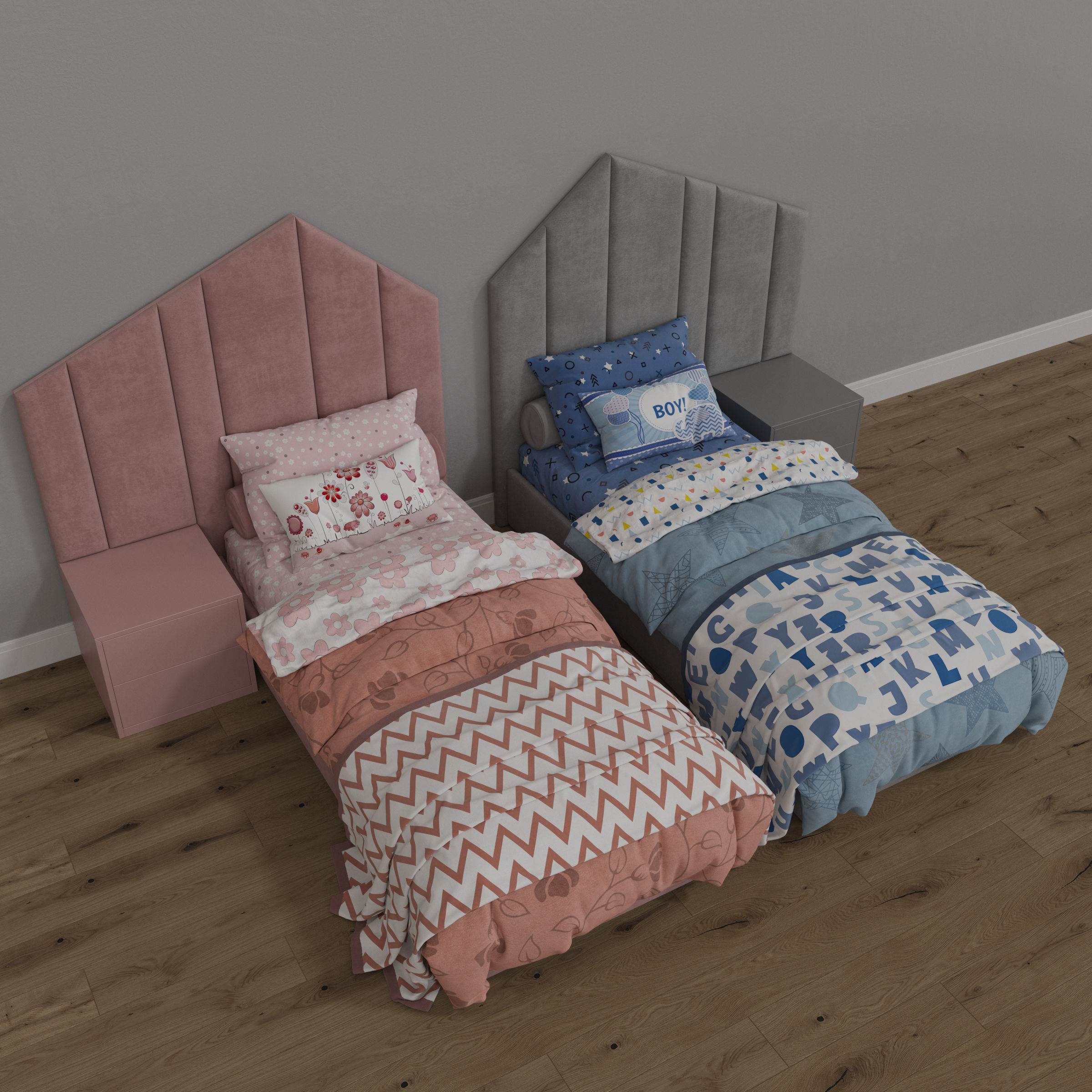 Single Beds 01 GIRLS and BOY 3D model | CGTrader