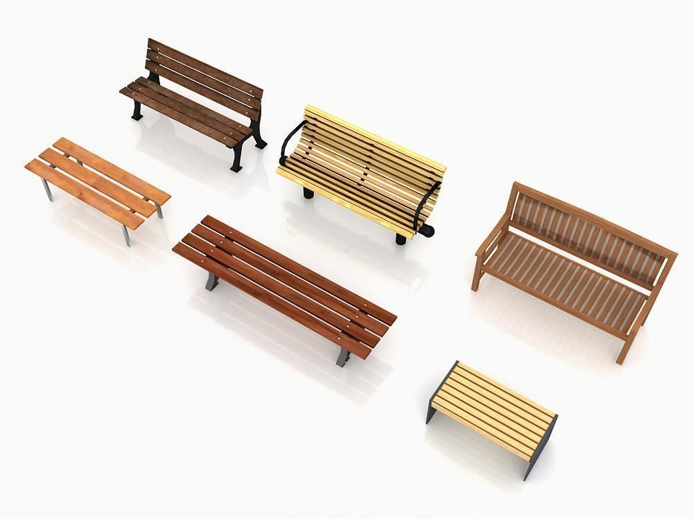 3D model low-poly 3D model benches set of wooden VR / AR / low-poly ...
