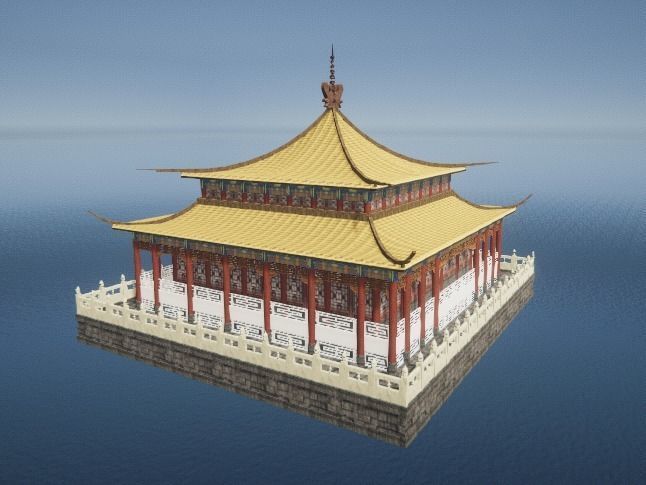 Pavilionroof chinese temple floating in ocean 3D model | CGTrader