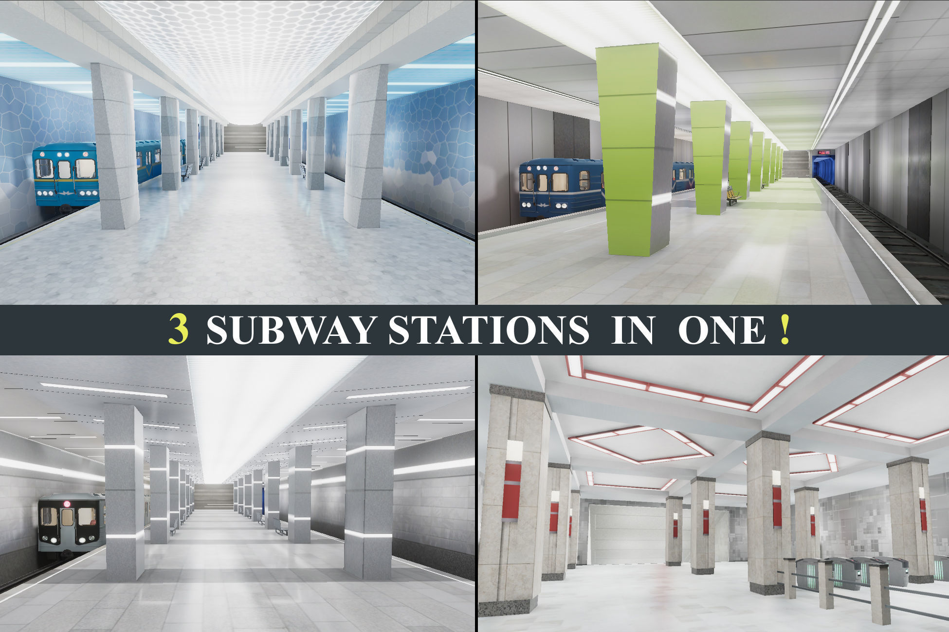 3D model Subway Stations - 3 Scenes VR / AR / low-poly | CGTrader