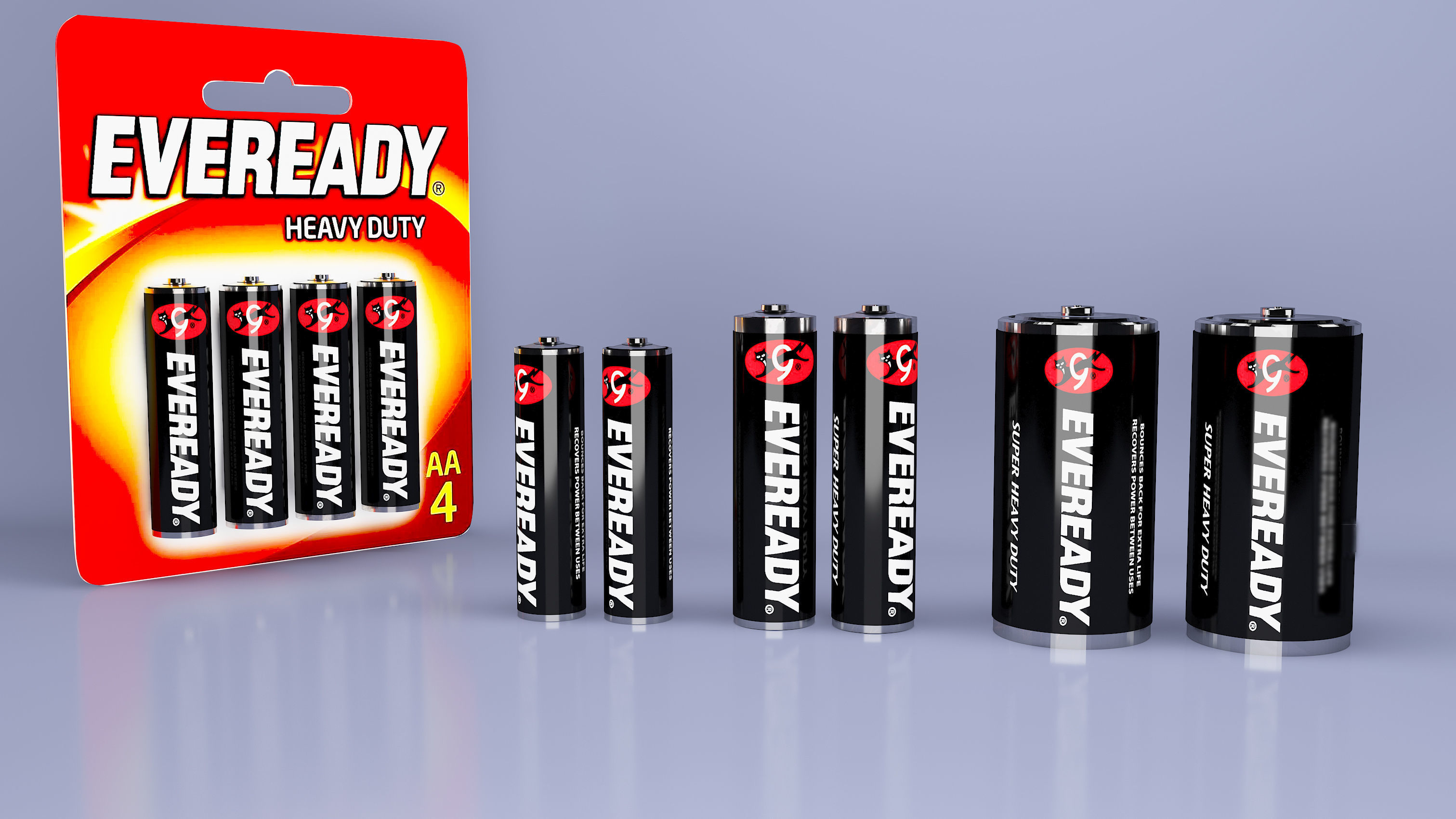 batteries Eveready AA - AAA - C 3D model | CGTrader